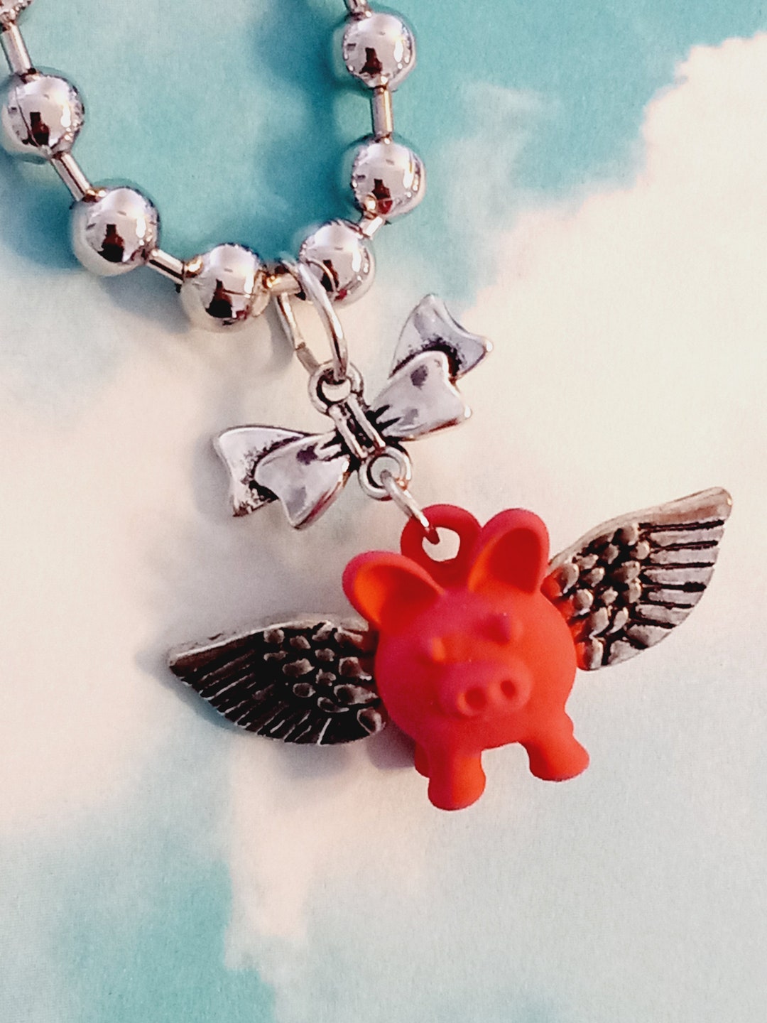 Silver Ball Chain 3D Pig With Wings Necklace, Large - Etsy