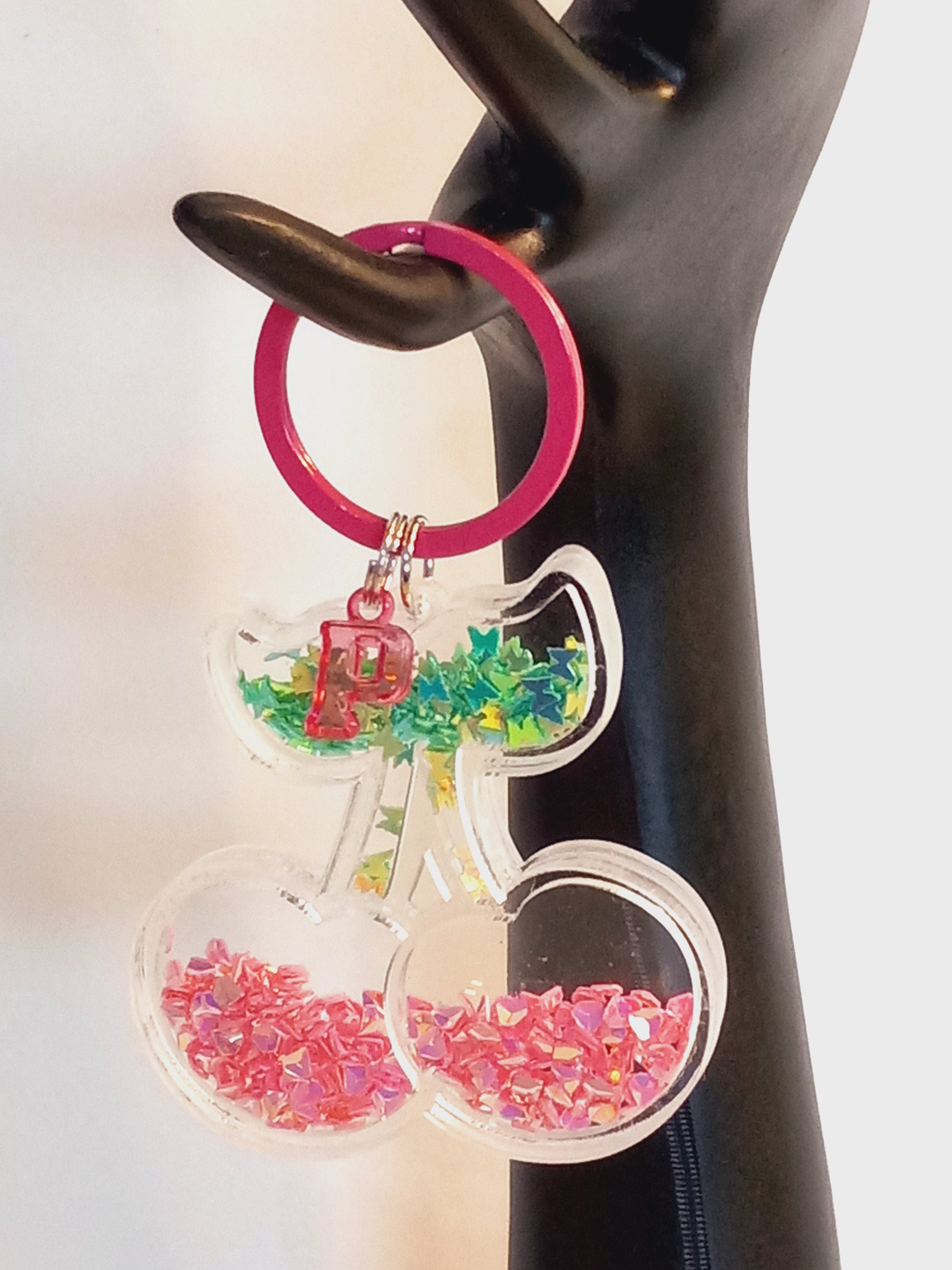 Personalized Pink Cherry Keychain, Extra Large Cherry, Resin, Cherry ...