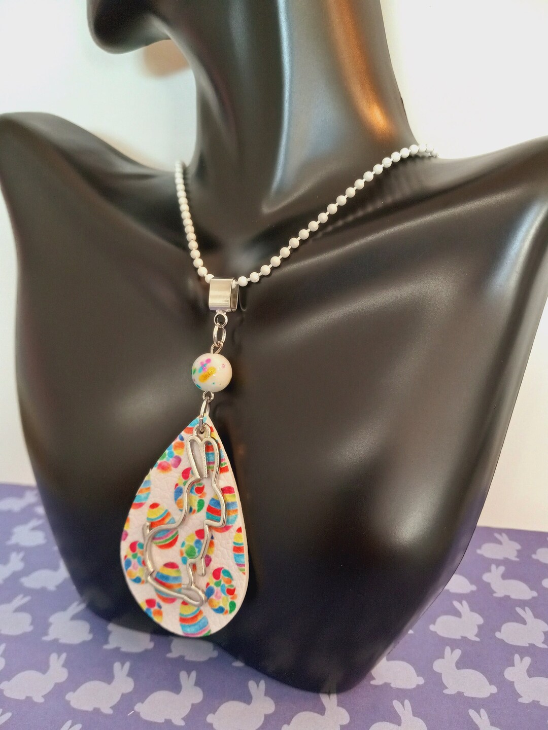 Beautiful Easter Necklace, Unique Bunny Pendant, Colorful Easter Egg ...