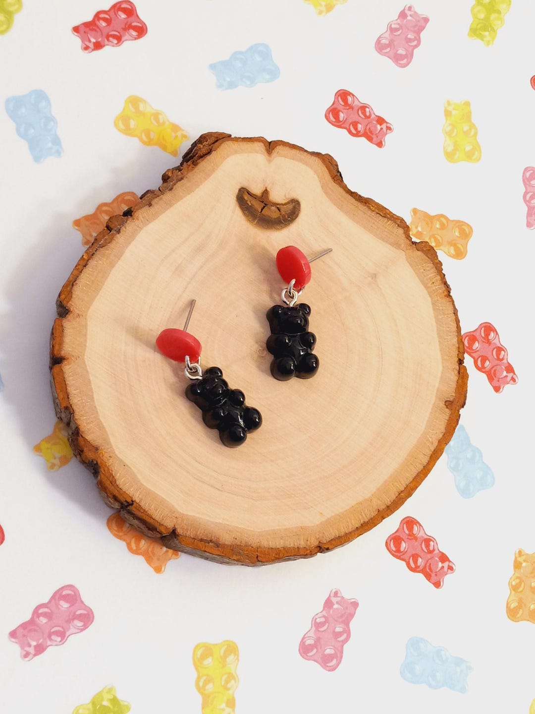 3d Black Resin Gummy Bear Stud Earrings Small Etsy