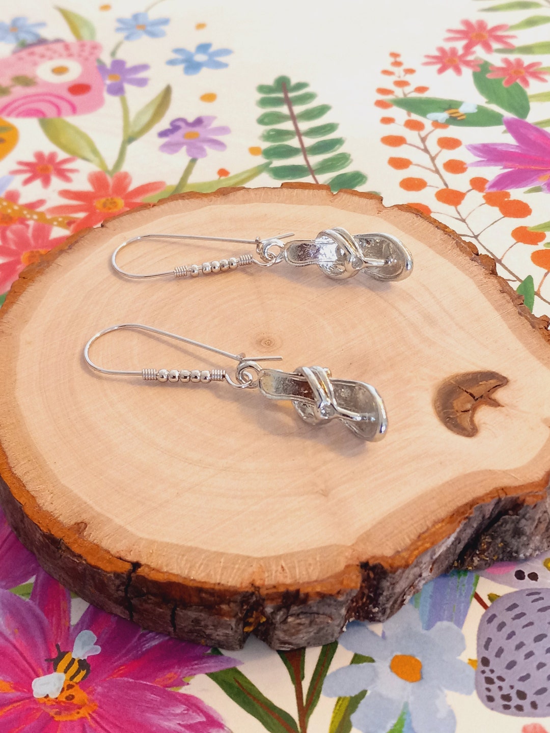 Silver Brass Beaded Kidney Sandal Earrings, Long - Etsy