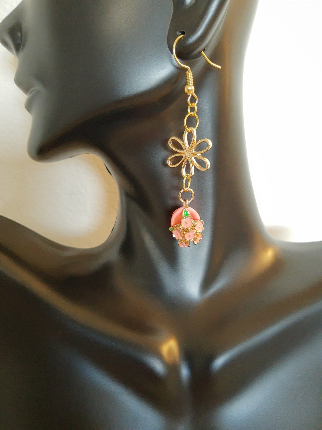 Pink Flower Pot Earrings, Long - Etsy