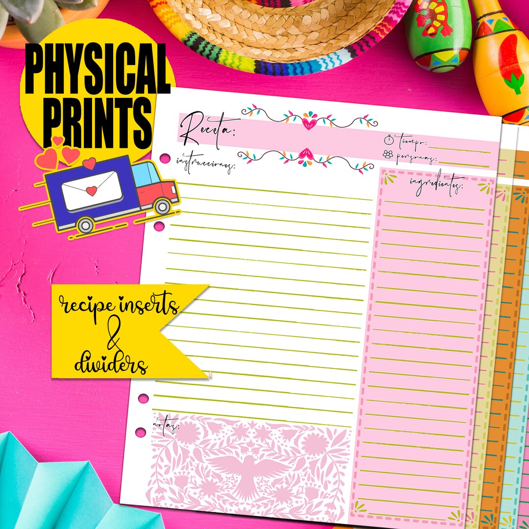 PHYSICAL RECIPE PRINTS Mexican Recipe Inserts With Illustrated Meal ...