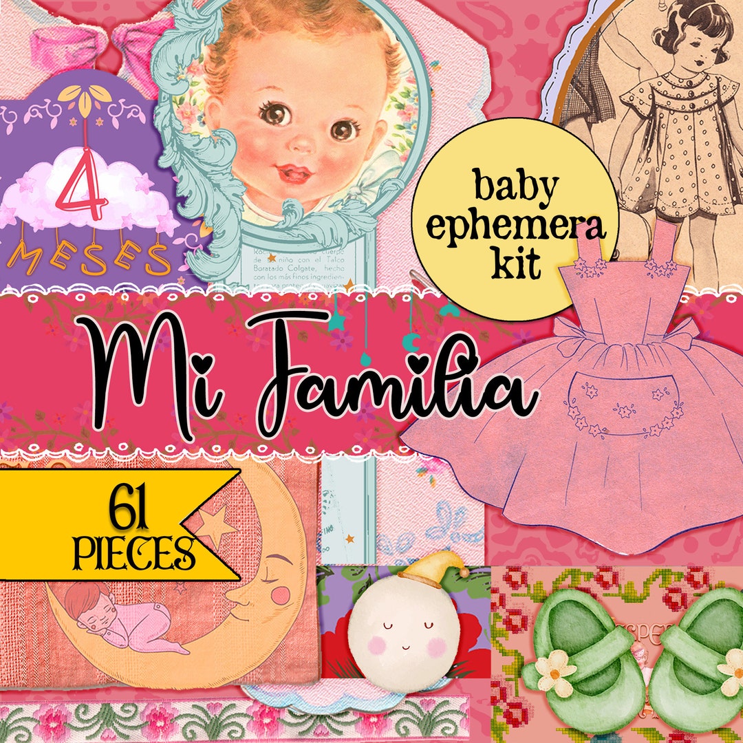 Baby Ephemera Digital Printable Kit Mi Familia Junk Journal Cards and ...