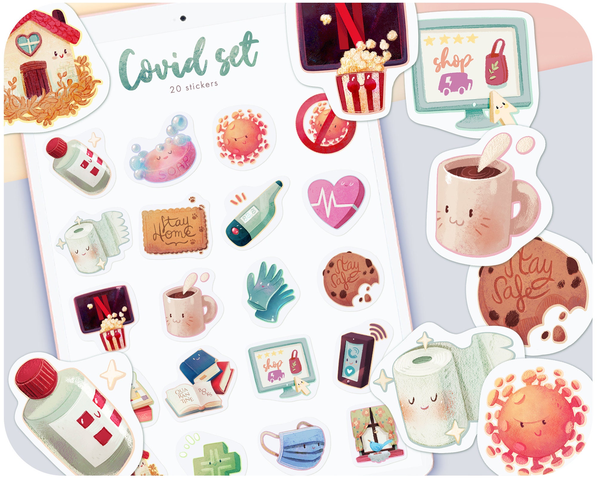 20 Quarantine Printable Stickers COVID Clipart Medical Clipart - Etsy