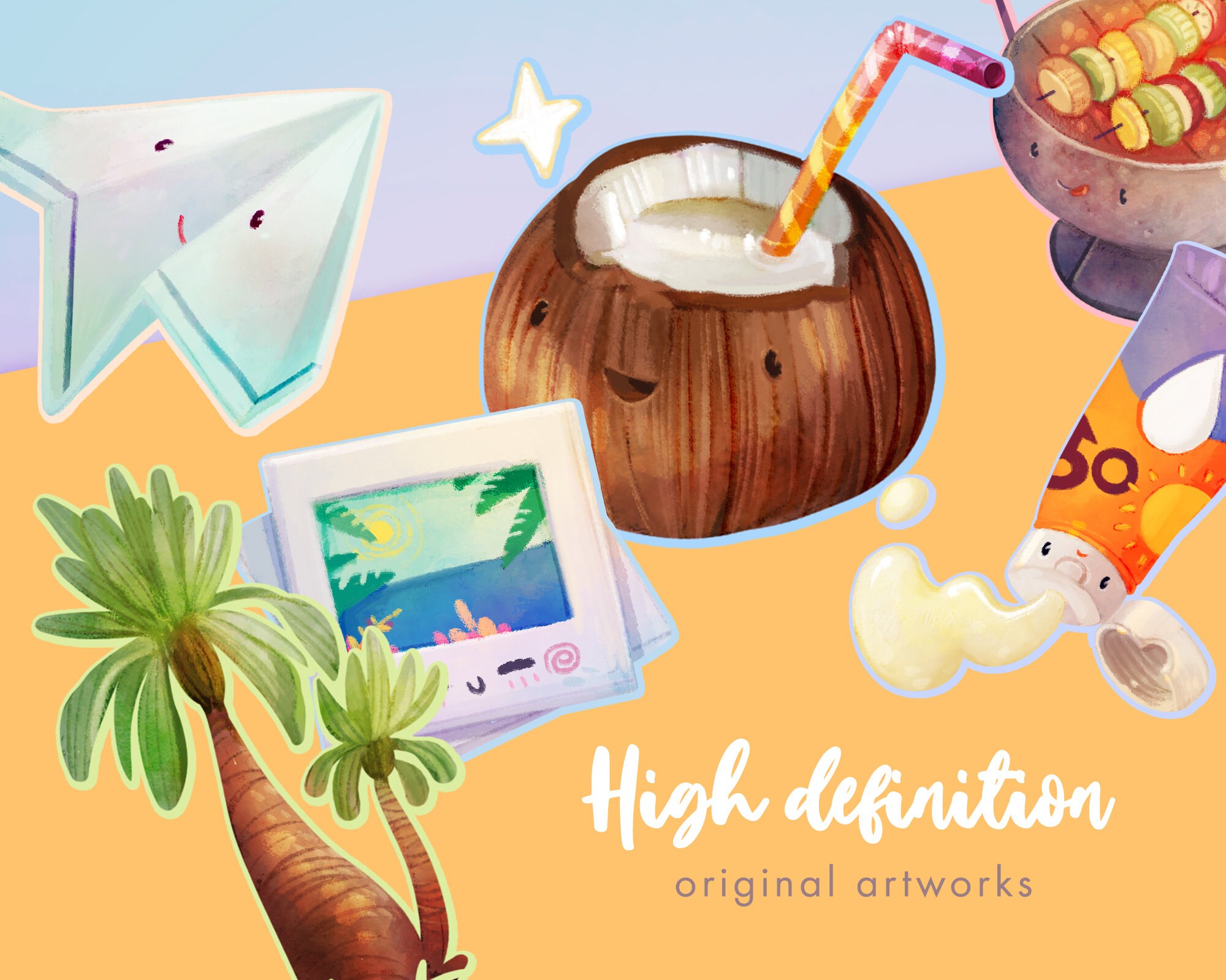 20 Watercolor Summer Clipart Set • Cute Watermelon Clipart + Beach ...