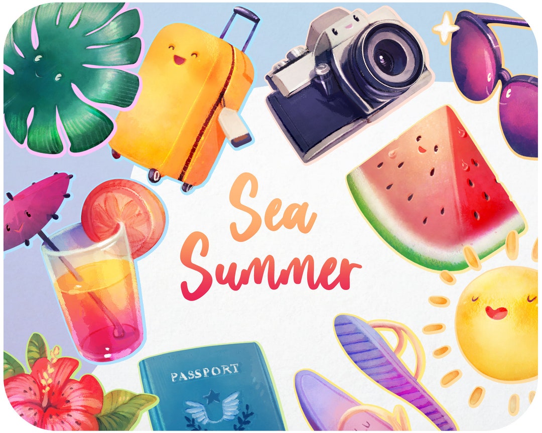 20 Watercolor Summer Clipart Set Cute Watermelon Clipart Beach ...
