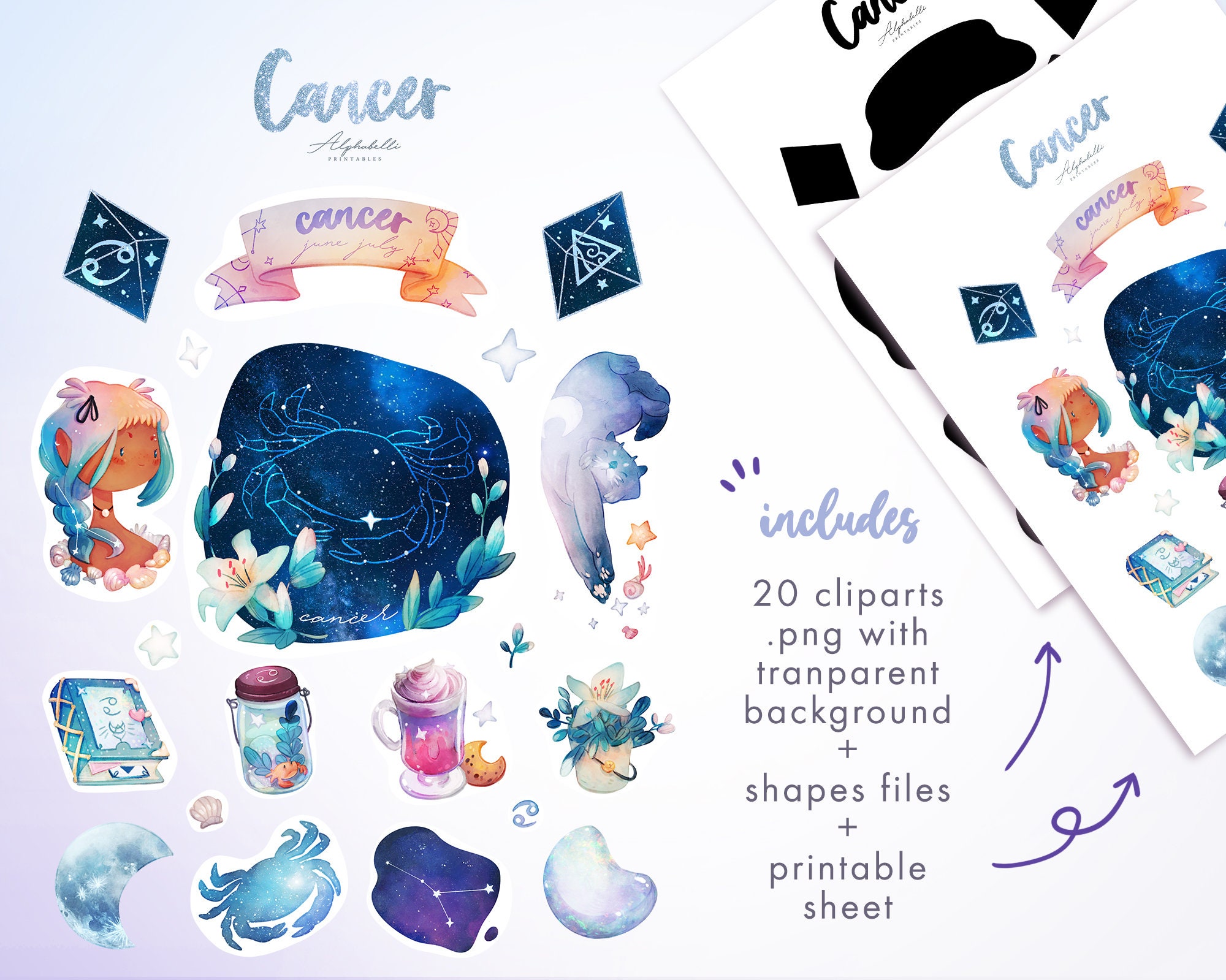 20 Cancer Zodiac Clipart Set Zodiac Stickers Cancer - Etsy