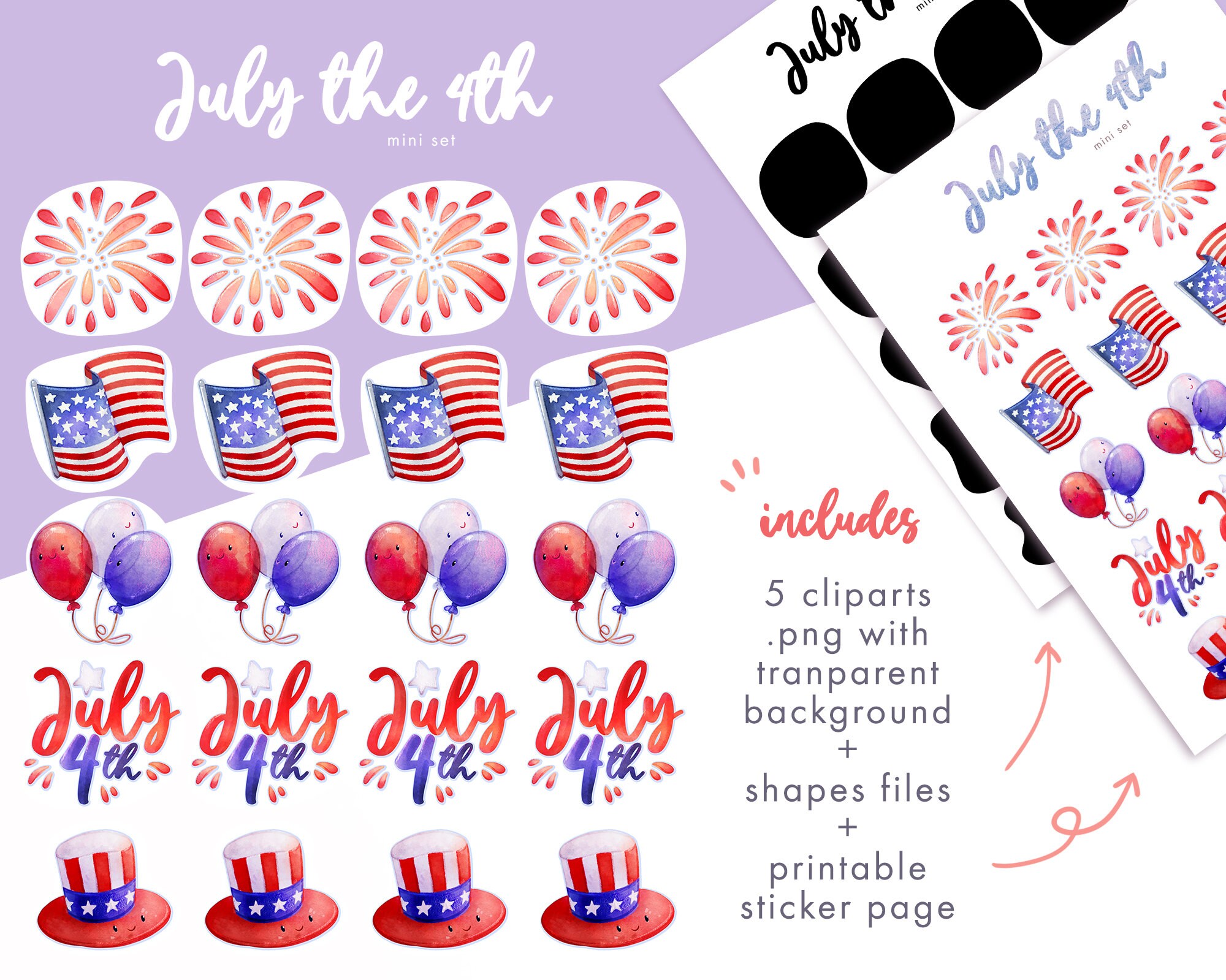 4th of July Stickers July 4th Clipart Set America's - Etsy