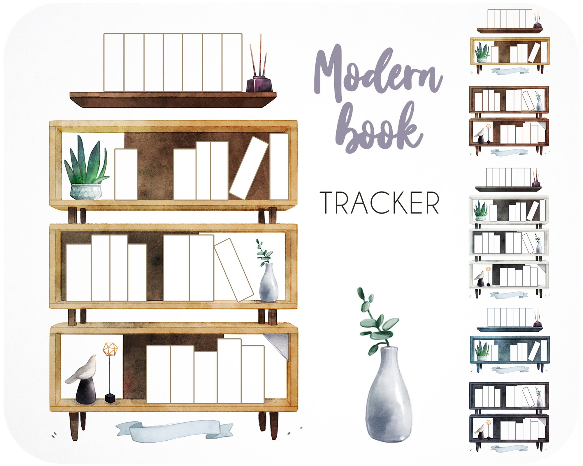 15 Book Tracker Printables Reading Log Modern Bookshelf for Reading ...