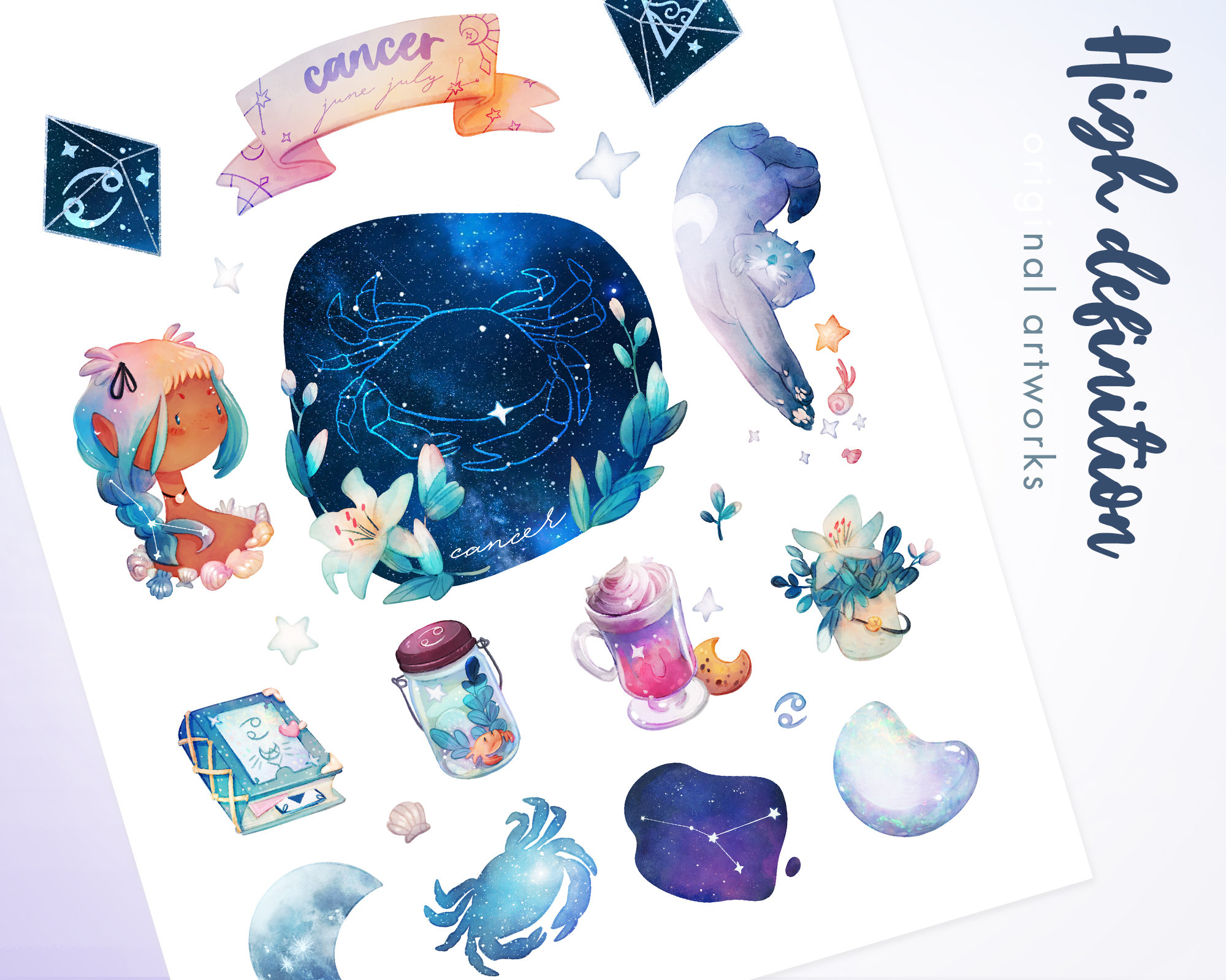 20 Cancer Zodiac Clipart Set Zodiac Stickers Cancer - Etsy