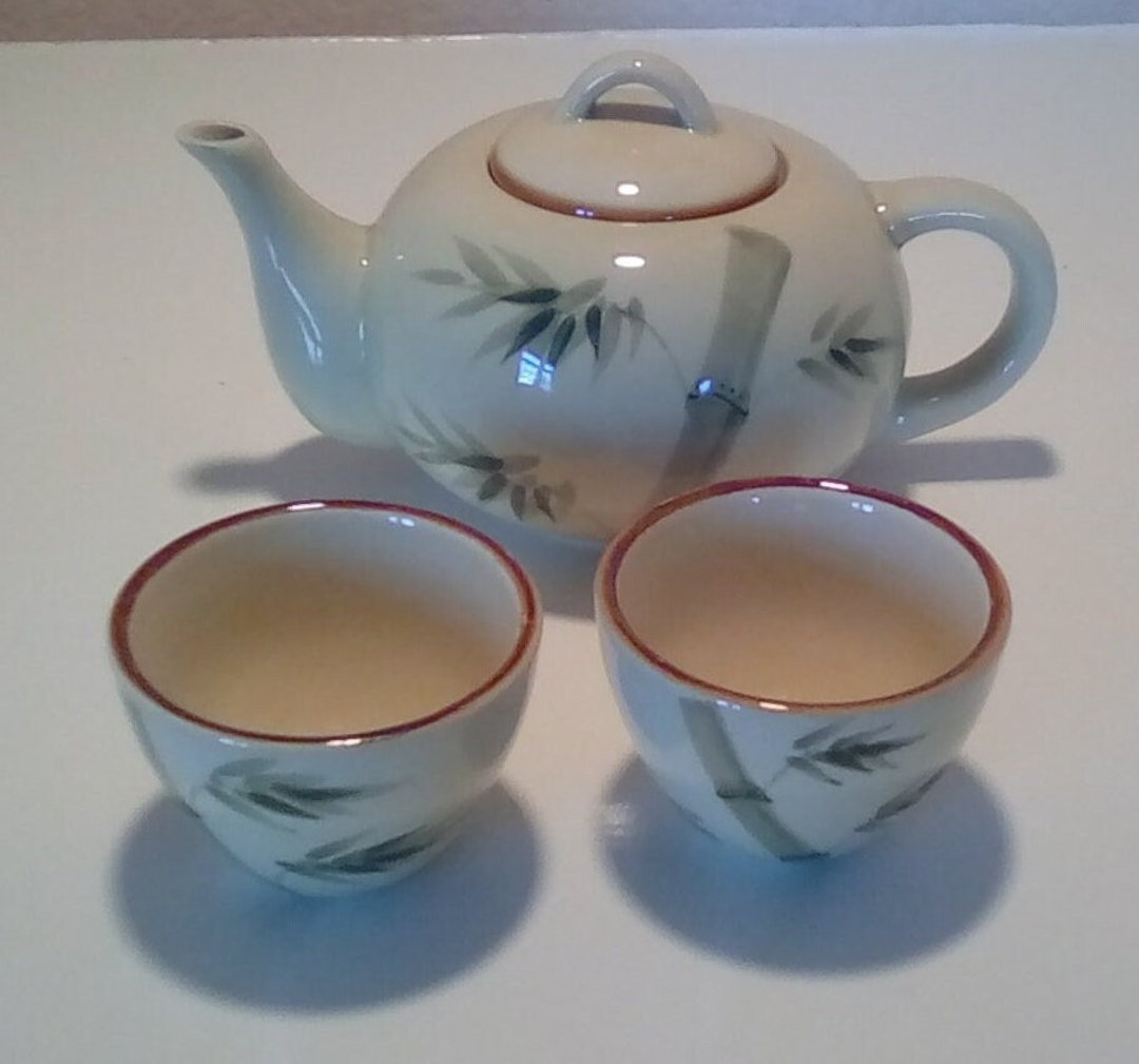 Japanese Bamboo Pattern Tea Pot and Sauki Cups - Etsy