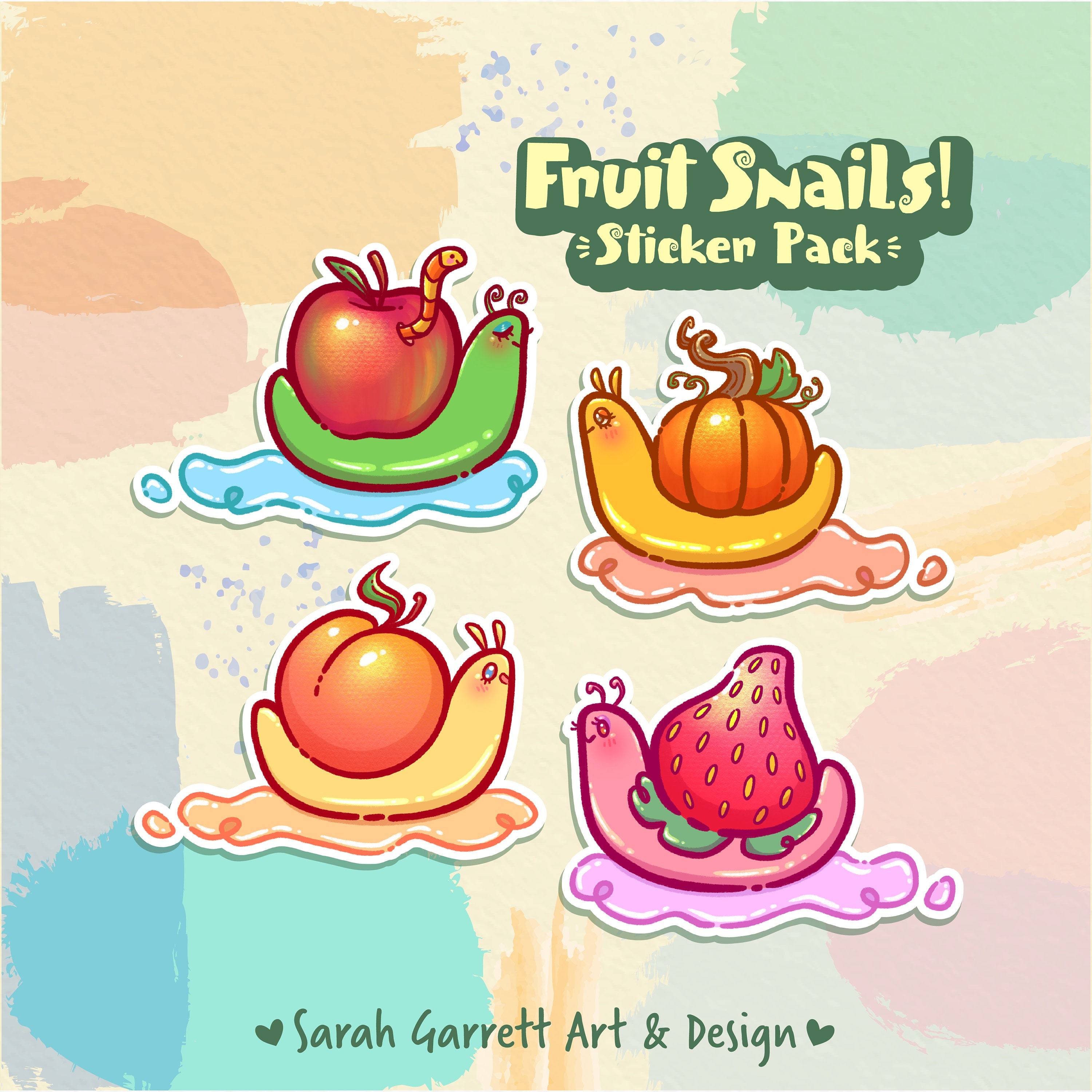 Fruit Snails Sticker Pack Kawaii Stickers Apple | Etsy
