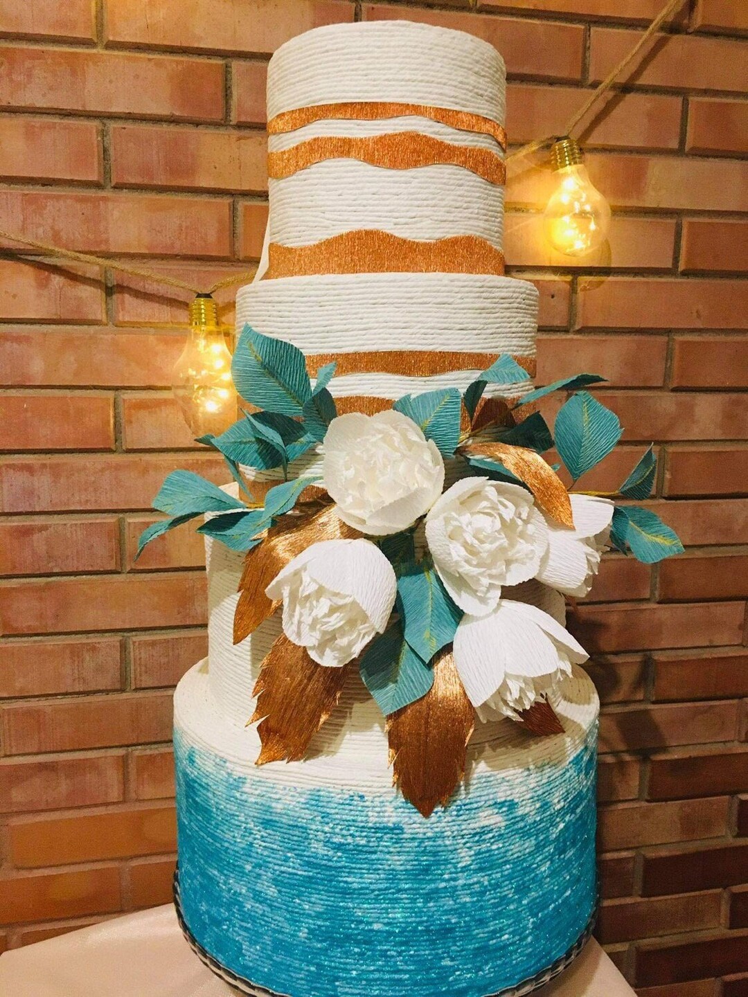 Big White Peonies Blue Ombre Metallic Bronze Wedding Pinata - Etsy