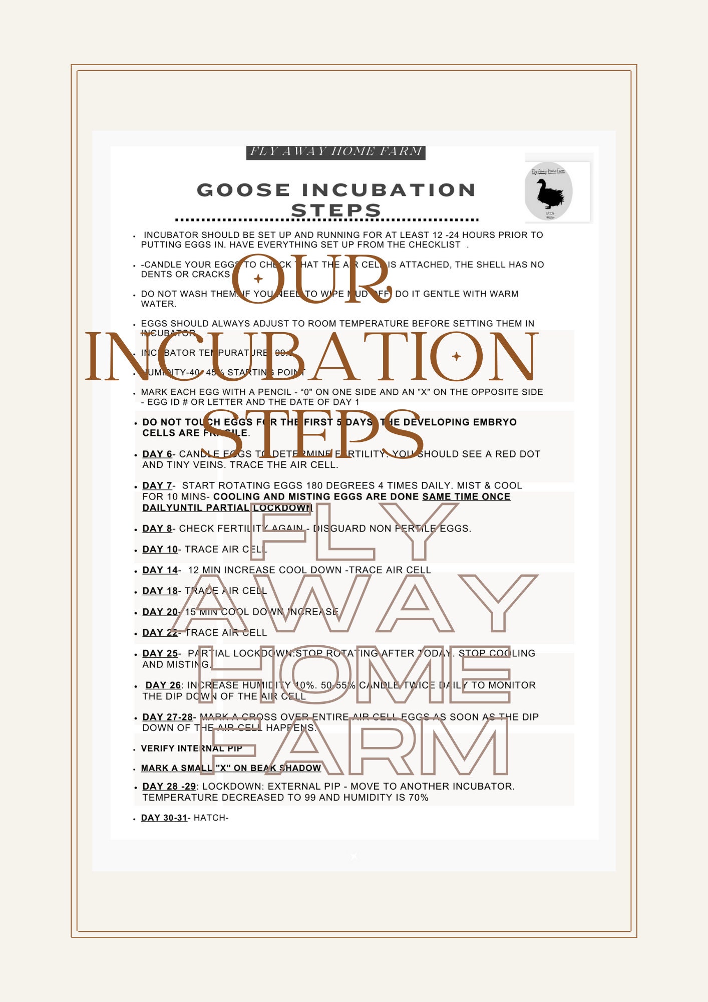 Goose Egg Incubation Guide: Calendar, Log, Humidity Tracker (digital ...