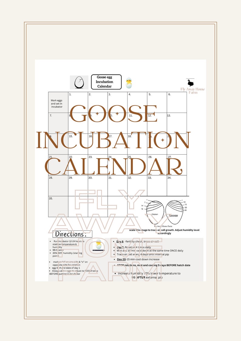 Goose Egg Incubation Guide: Calendar, Log, Humidity Tracker (digital ...