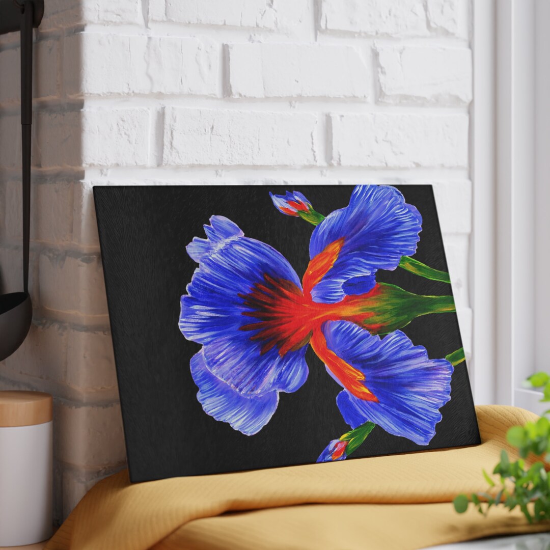 Stunning Life-like Blue Iris Flower Glass Cutting Board Add Bold and ...