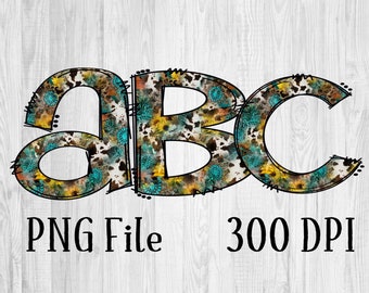 Cow Print Doodle Alphabet Clipart, Animal Pattern, Western Turquoise ...