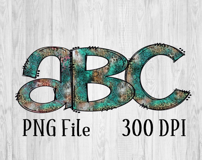 KLMNO Rustic Turquoise Monogram Letters Clip Art, Instant Download ...