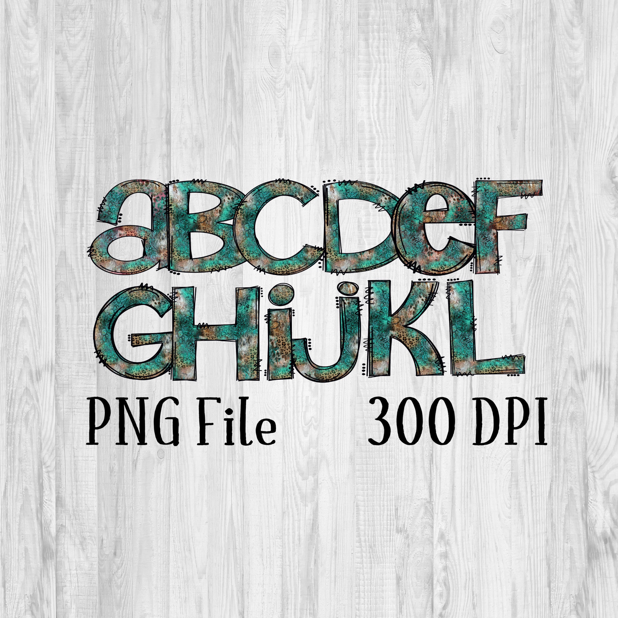Turquoise Grunge Western Alphabet PNG, Letters, Doodle, Sublimation - Etsy