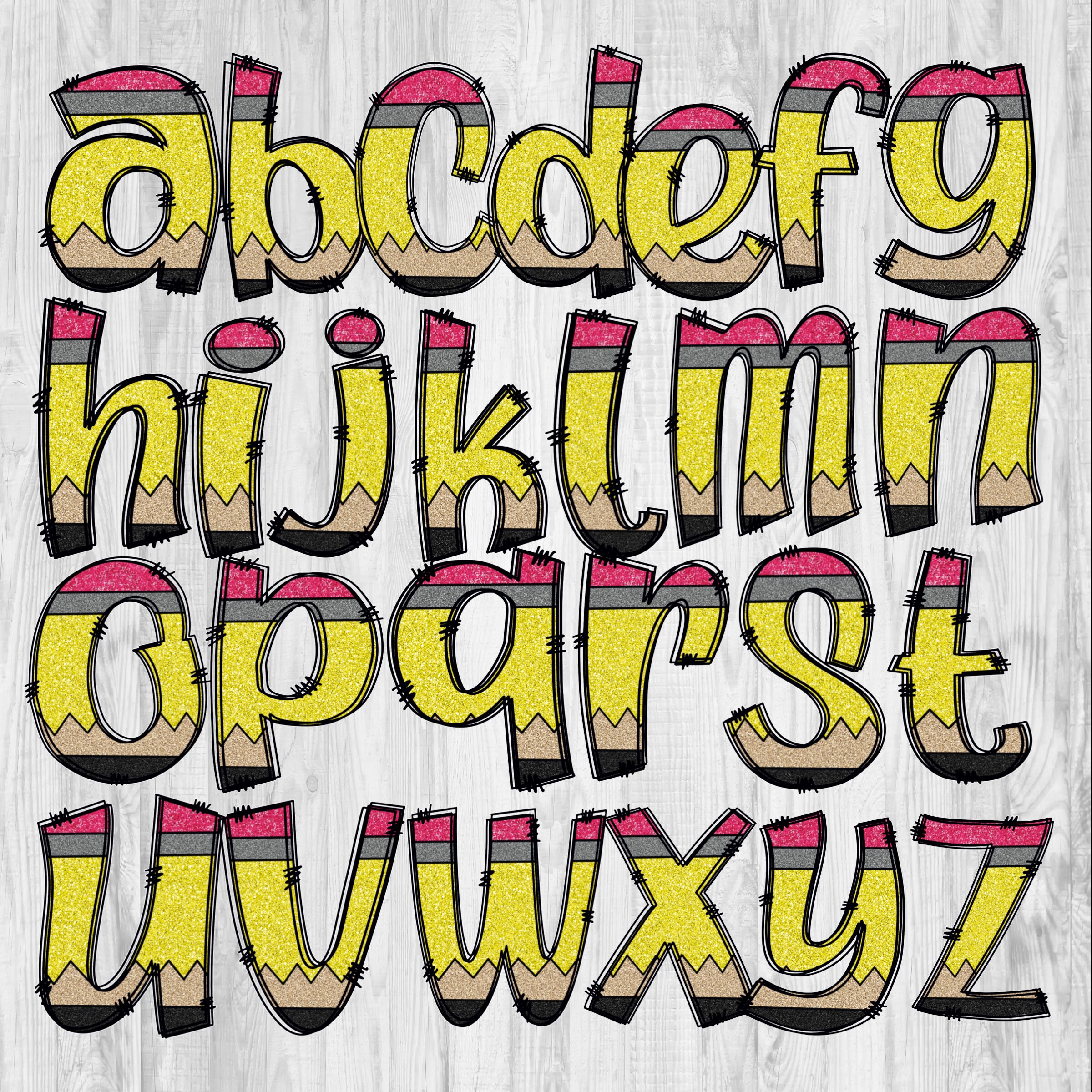 Glitter Pencil Alphabet PNG, Letters, Doodle, Sublimation - Etsy