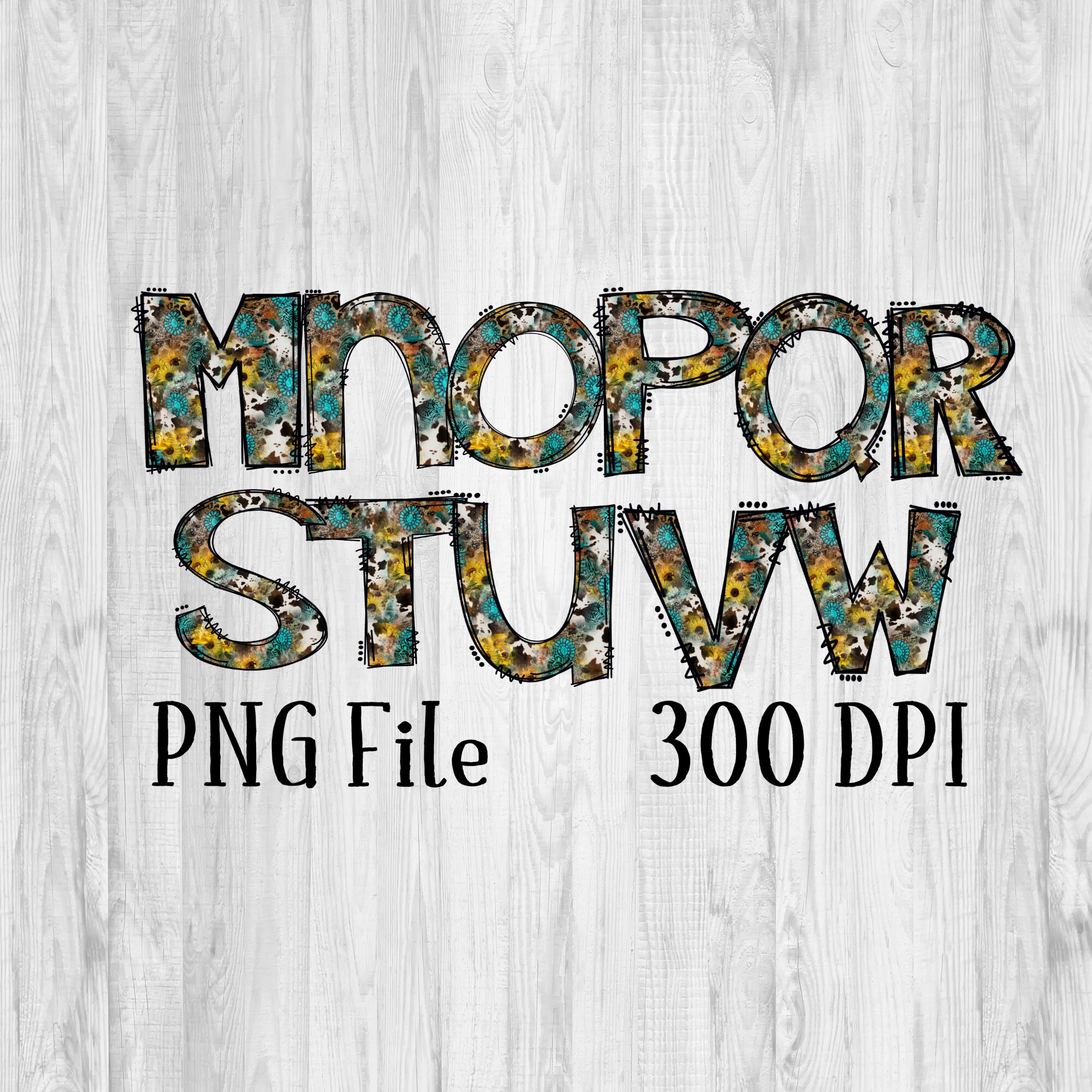 Western, Turquoise, Cow Print Alphabet PNG, Letters, Doodle ...