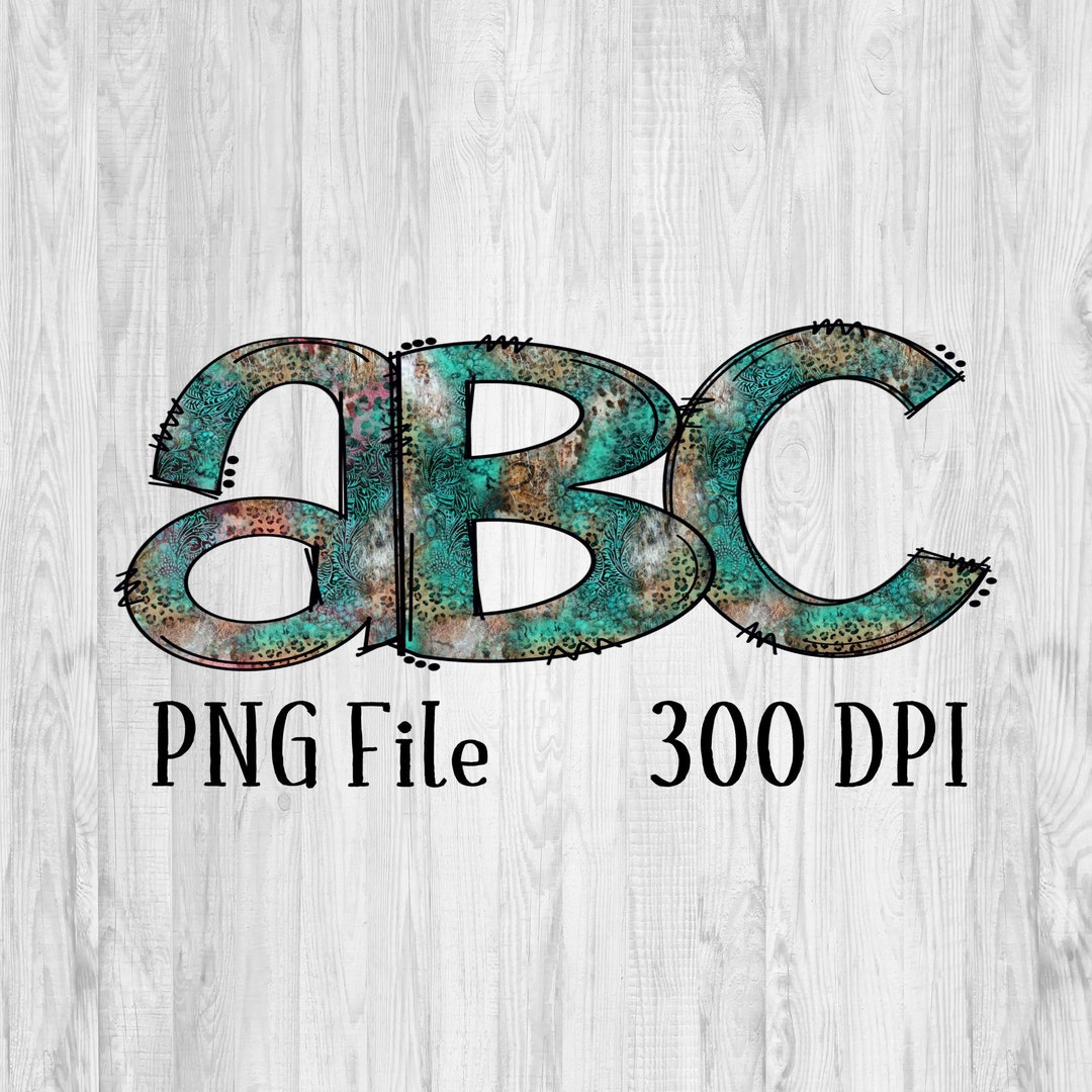 Turquoise Grunge Western Alphabet PNG, Letters, Doodle, Sublimation - Etsy