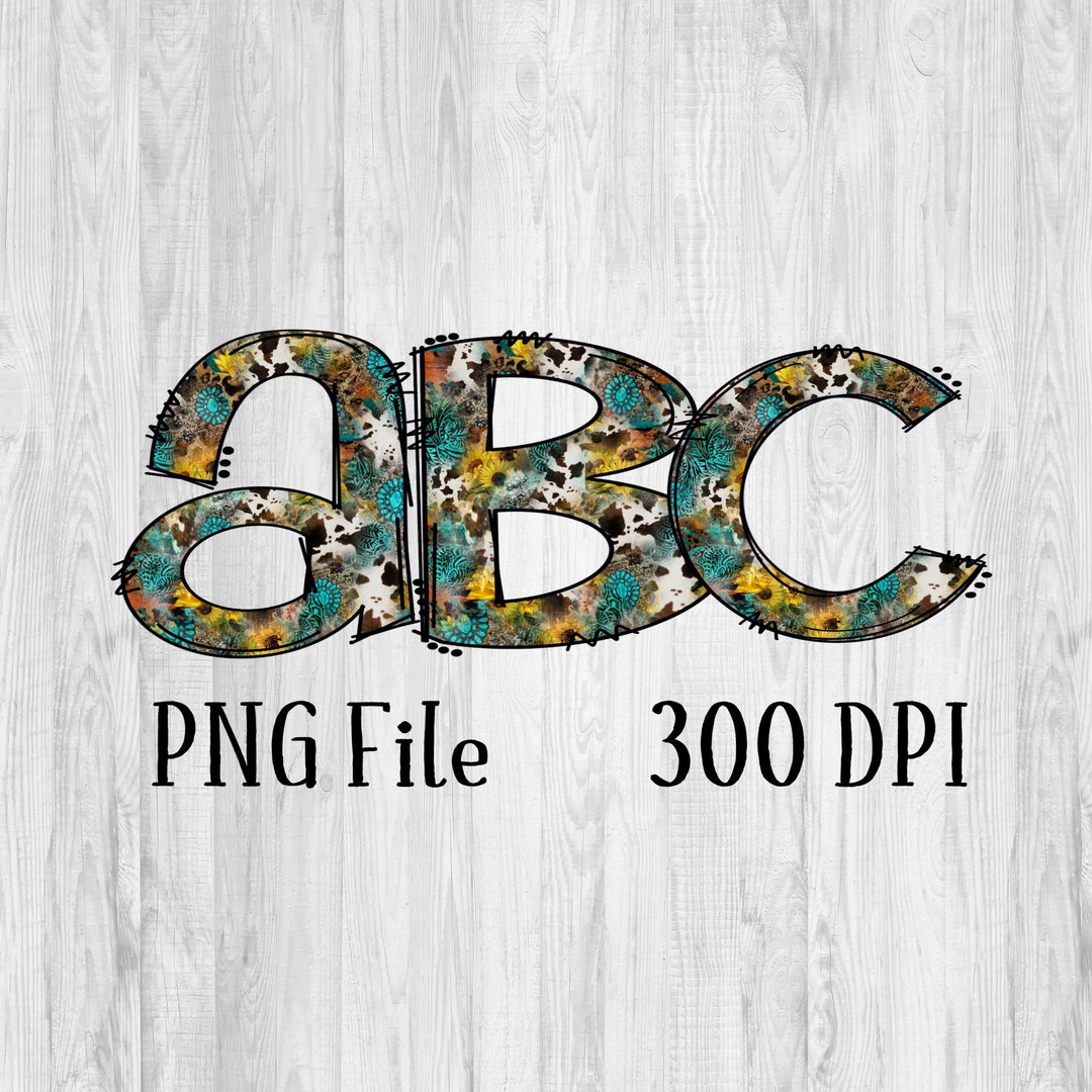 Western, Turquoise, Cow Print Alphabet PNG, Letters, Doodle ...