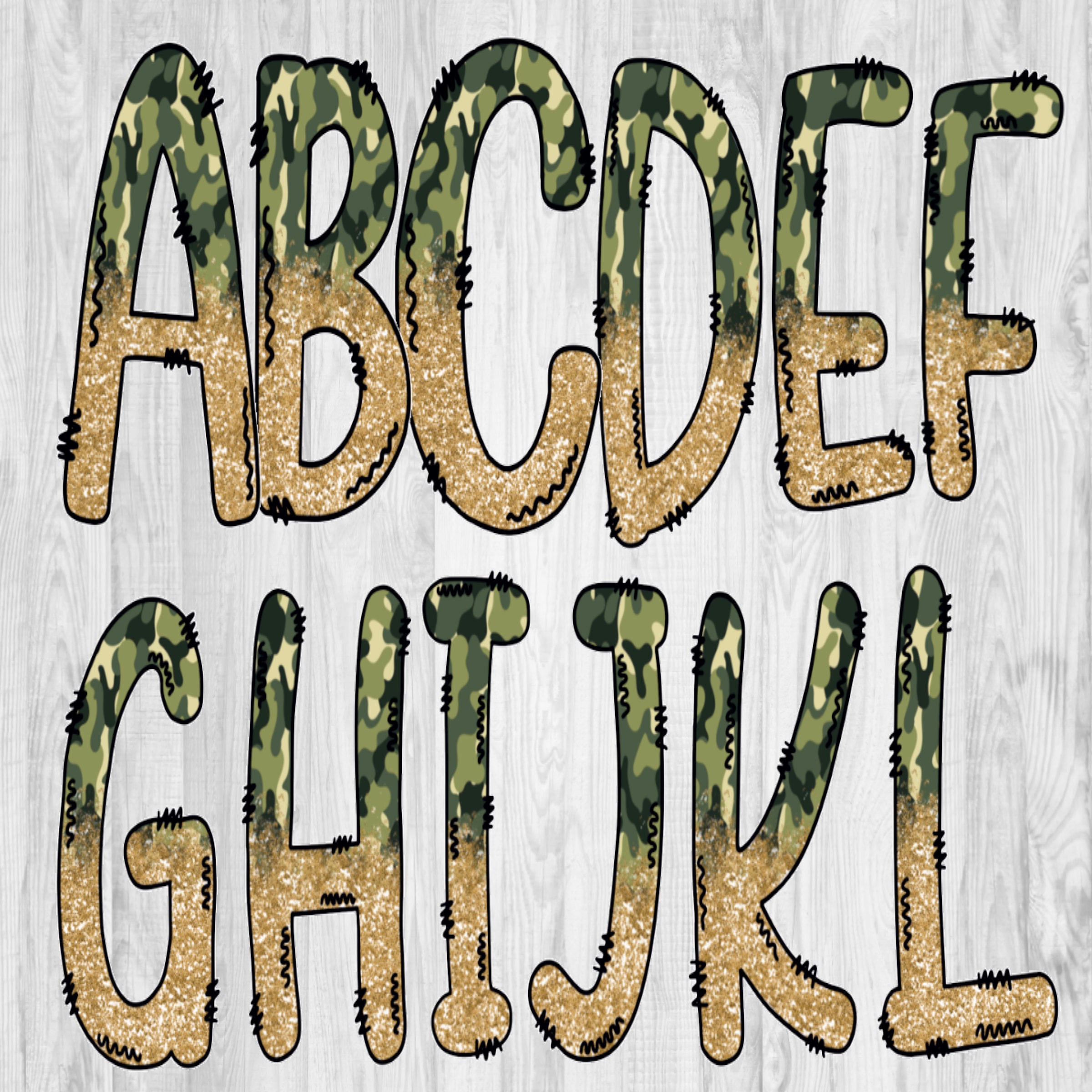 Camo Gold Glitter Alphabet, Doodle Letters, Sublimation PNG - Etsy