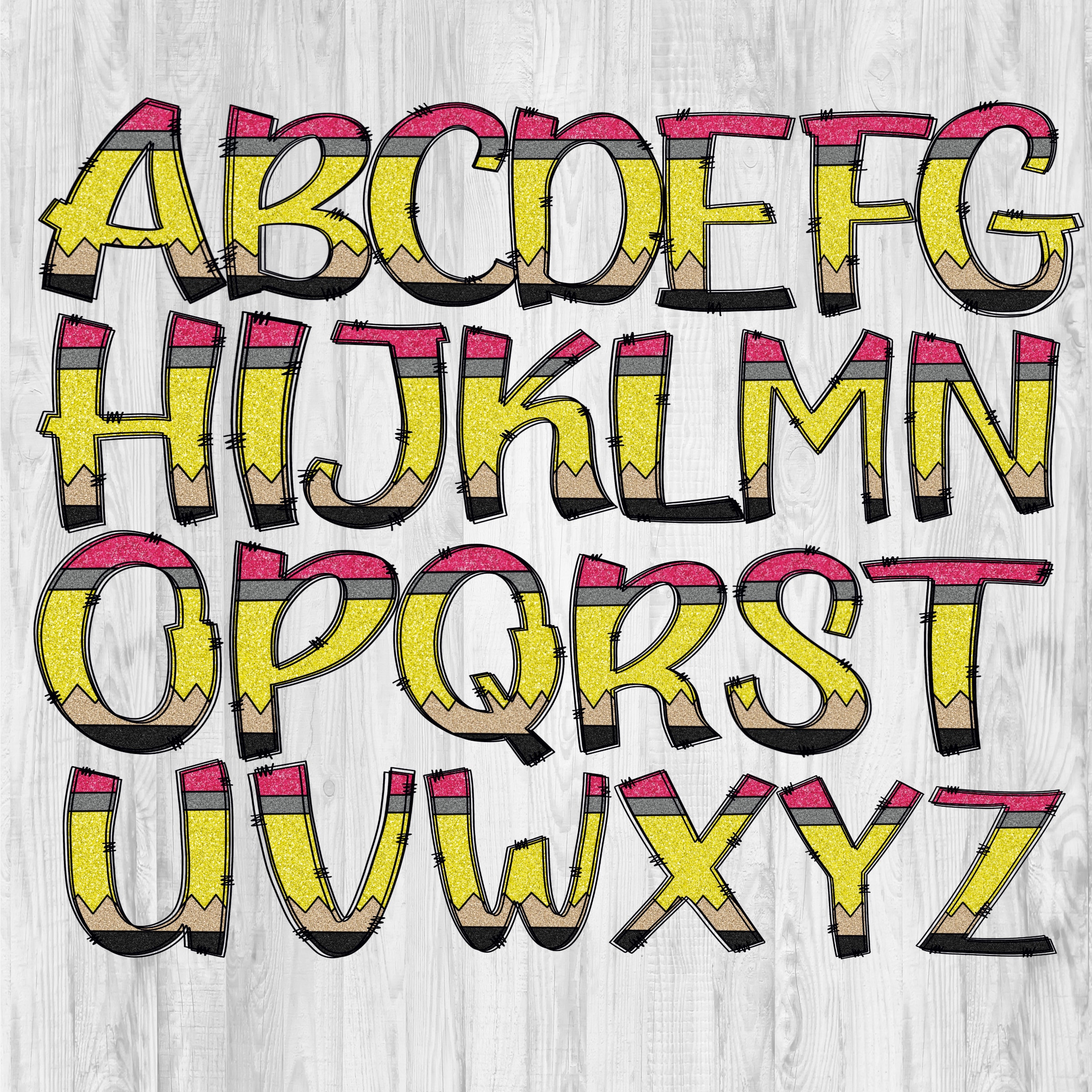 Glitter Pencil Alphabet PNG, Letters, Doodle, Sublimation - Etsy