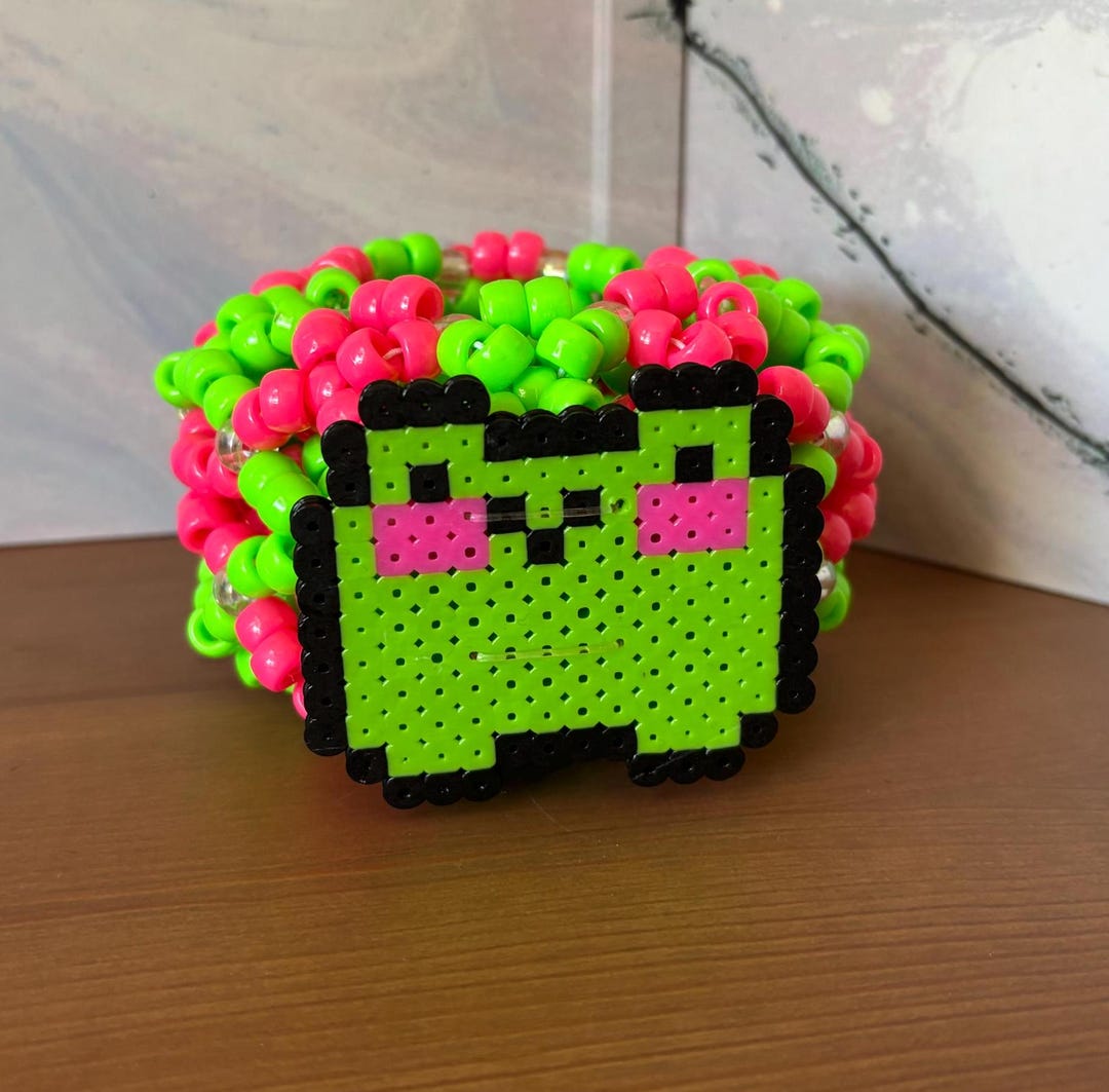 Kawaii Frog Perler 3D Kandi Cuff, Neon Pink & Green - Etsy