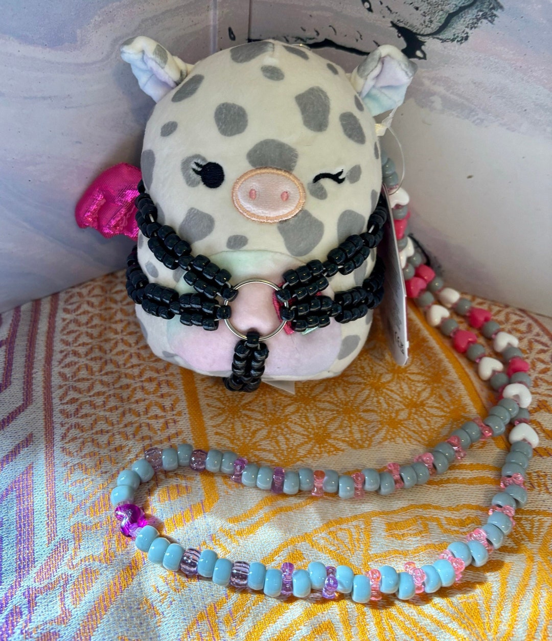 Kandi Flying Pig Squish Mallow 5 in Sized Black Harness / Clip-on ...