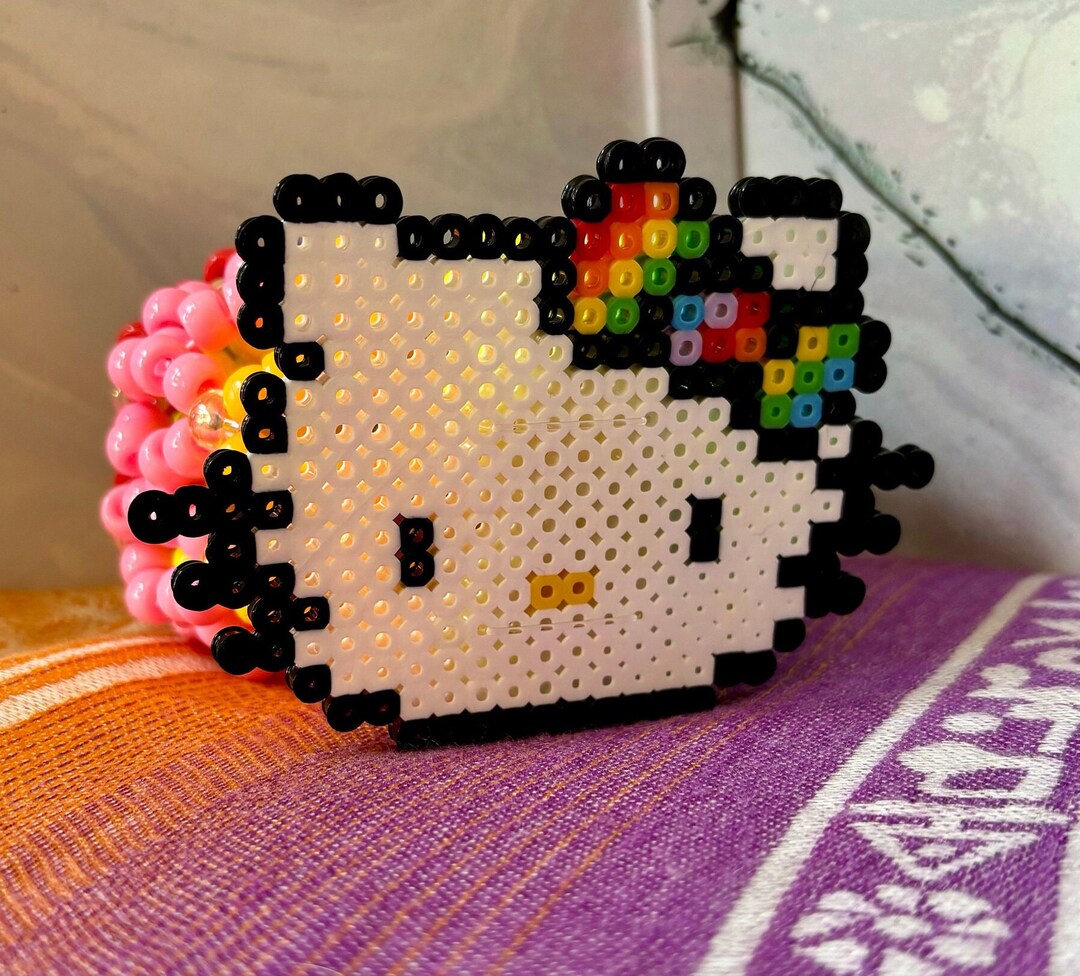 Rainbow Kitty Kawaii Perler 3D Epic Kandi Cuff - Etsy