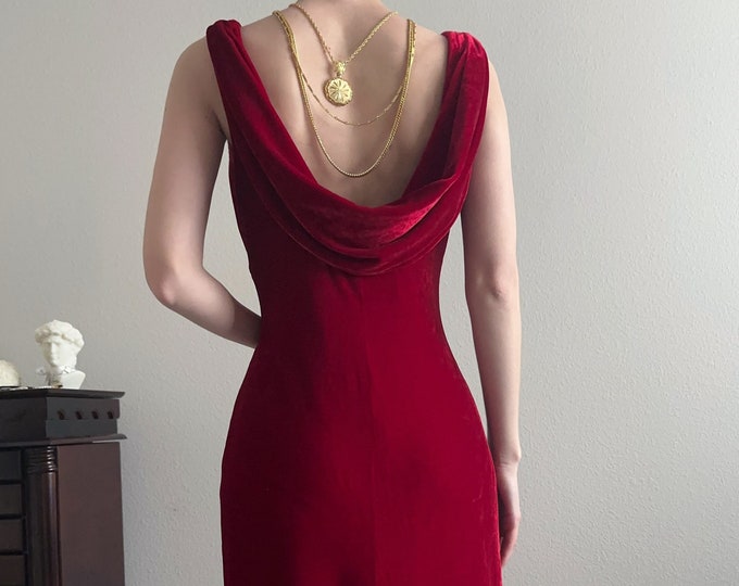 90s Red Velvet Low Cowl Back Evening Gown, Dress, Size L #10221 - Etsy