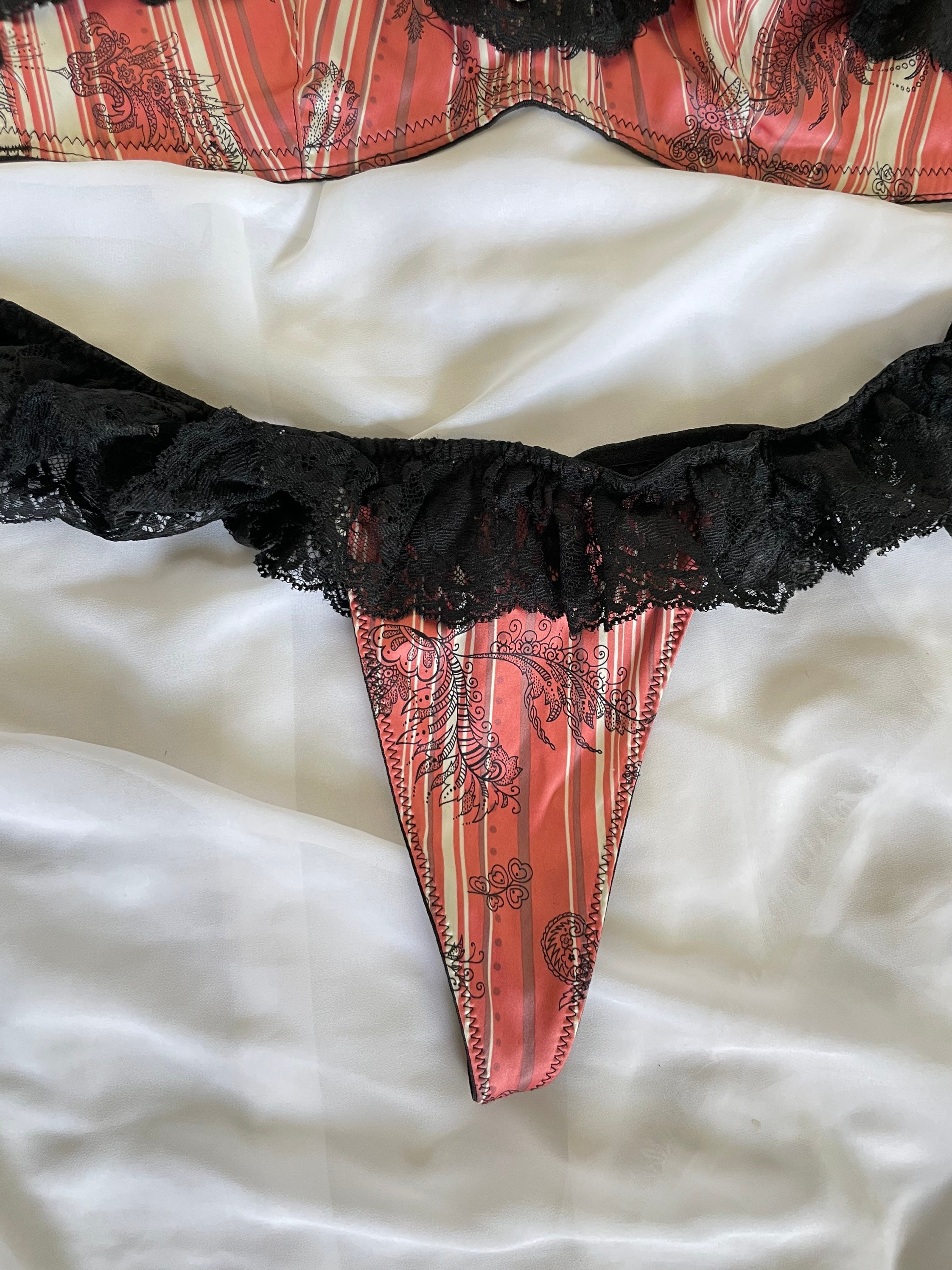 Vintage Chantal Thomas corral black ruffled bra thong lingerie | Etsy