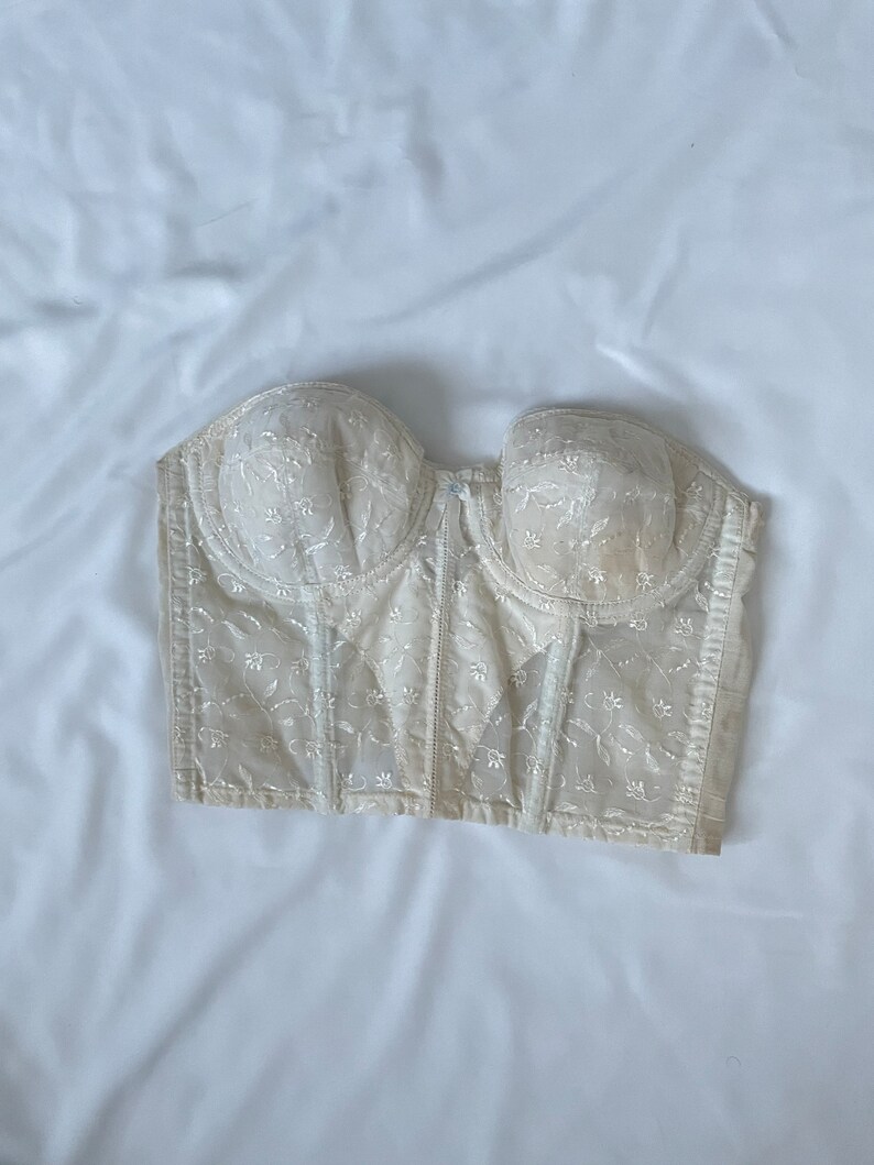 Vintage Mid Century Ivory Lace Embroidered Bustier 36B - Etsy