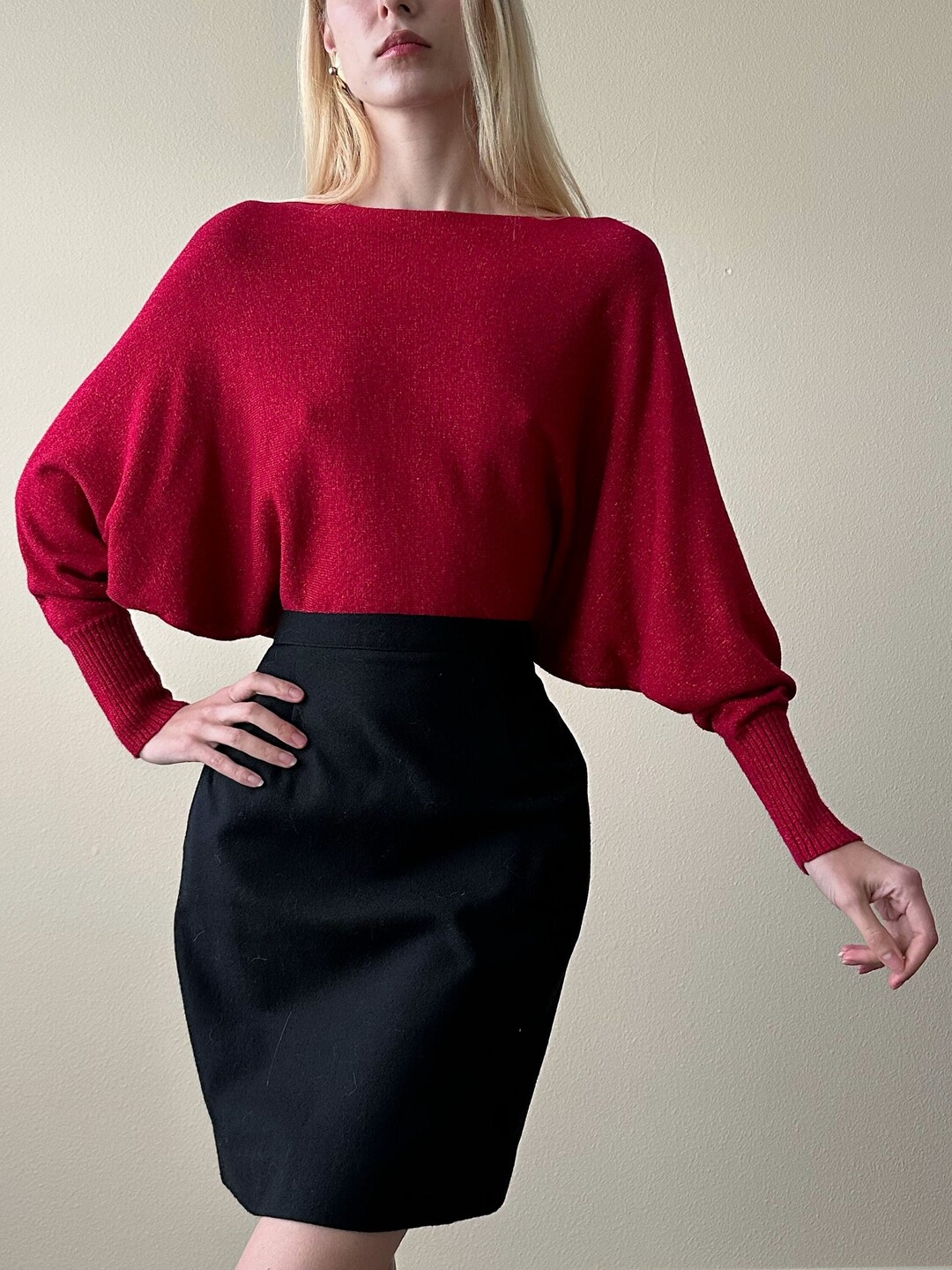 Vintage Red Shimmer Bat Wing Sweater Size S - Etsy