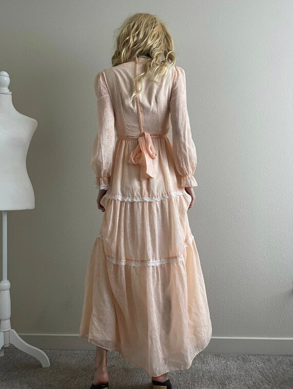 70s cottage core peach maxi dress, size S #10043 - Gem