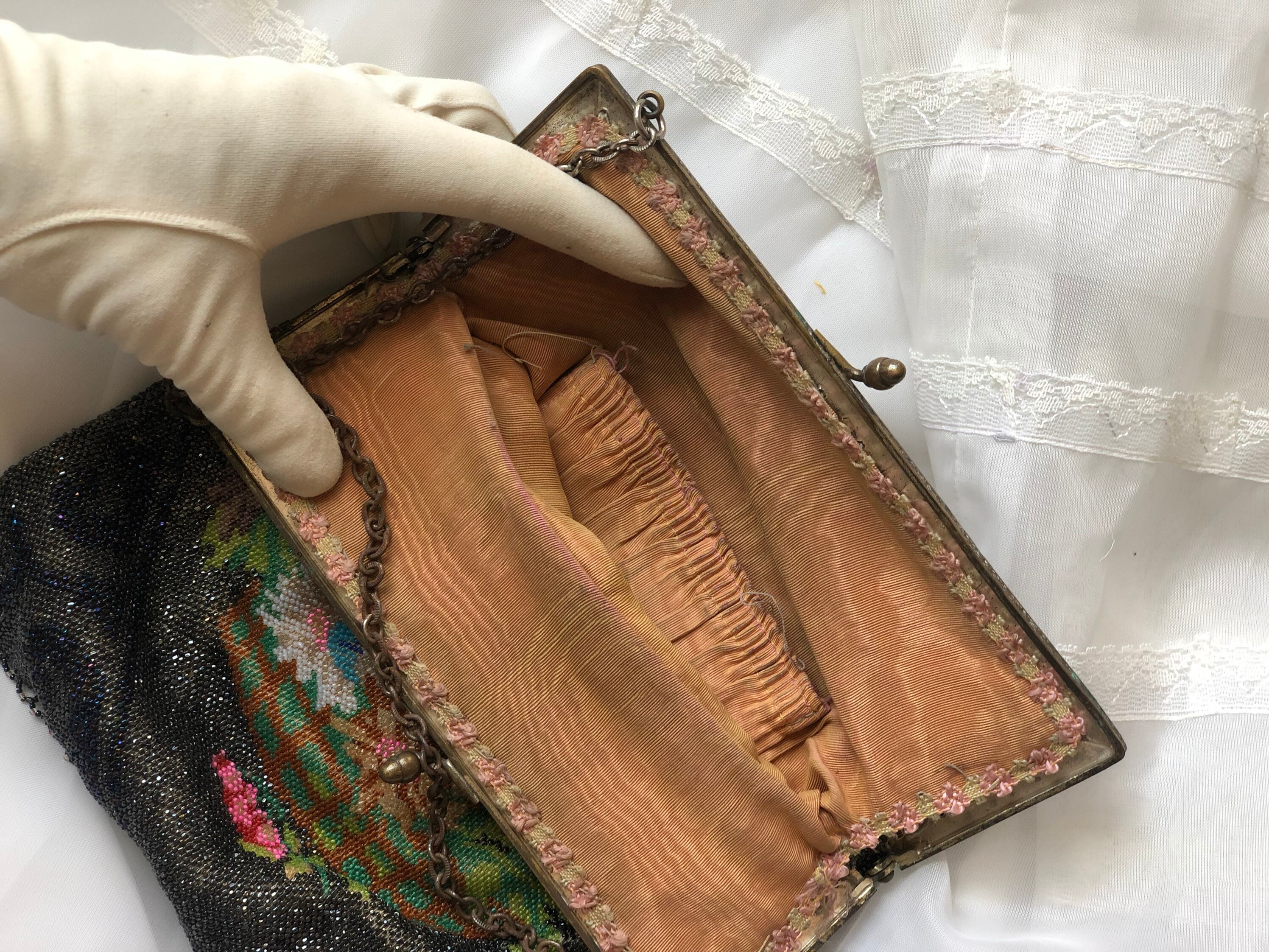 Antique Hand Beaded Purse on a Metal Chain Flower Basket - Etsy