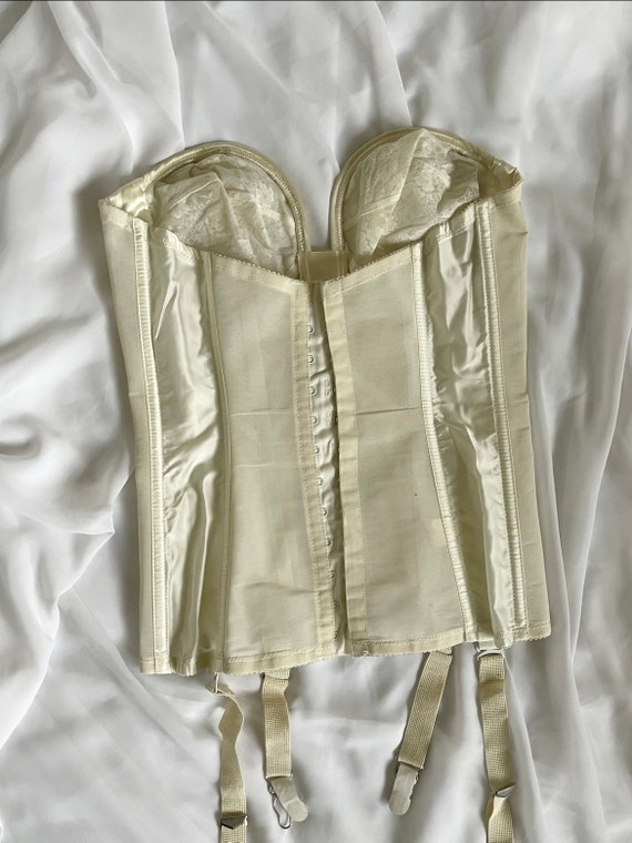 Vintage 50s ivory lace and satin bustier, size 34C #… - Gem