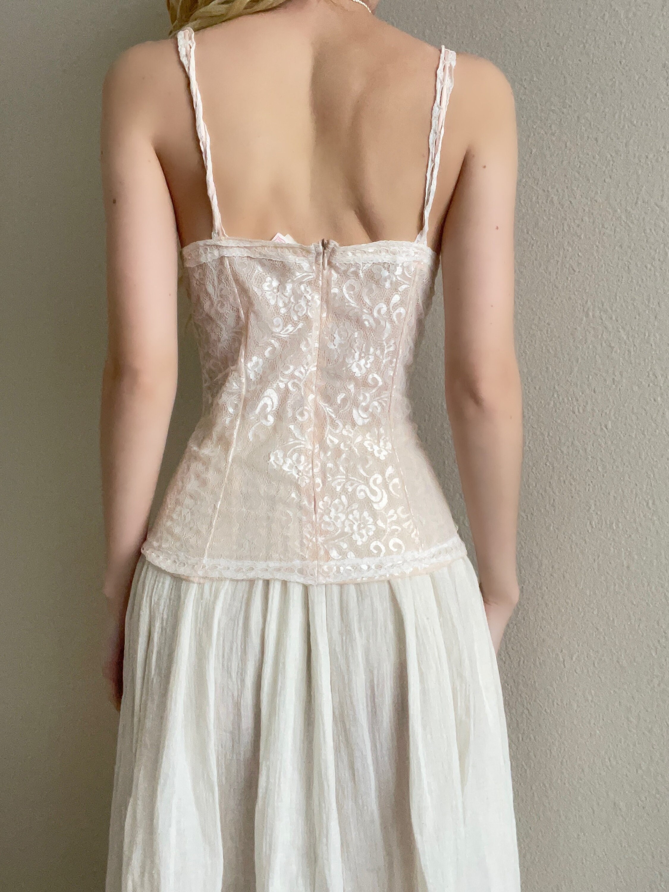 Vintage Light Peach Lace Overlay Milkmaid Cami Top S-M - Etsy