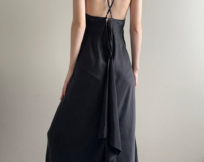 90s Black Silk Open Back Slip Dress, Size L #10022 - Etsy
