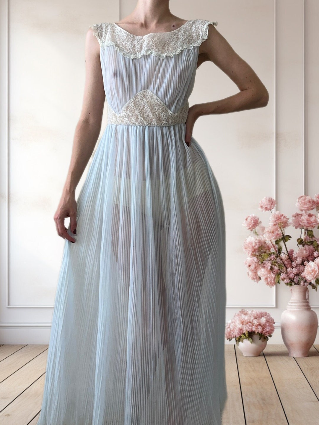 Vintage Romantic Blue Pleated Gown, Size S #10180 - Etsy