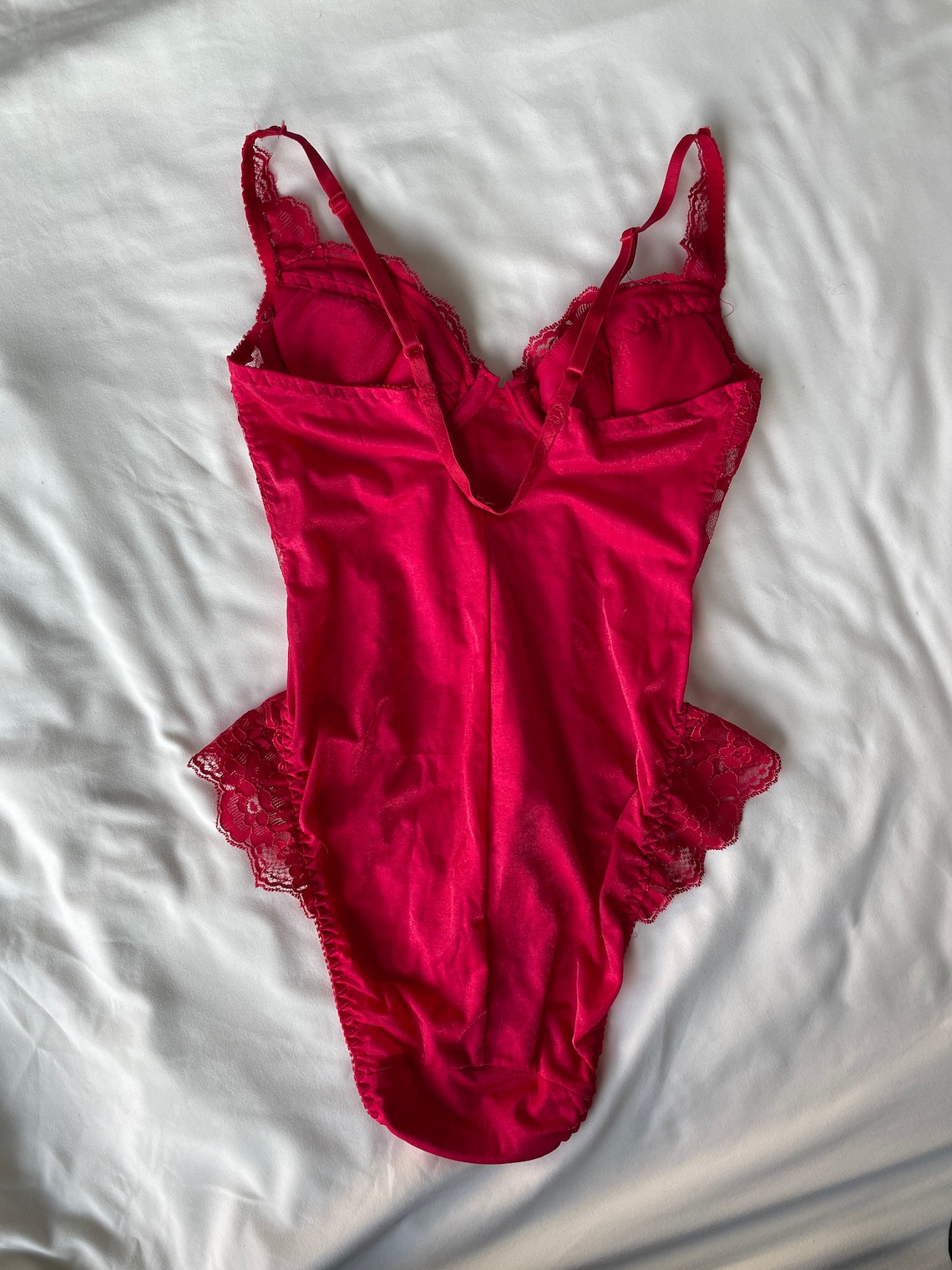 Vintage 80s Red Lace Satin Teddy Buster Size 36B - Etsy UK