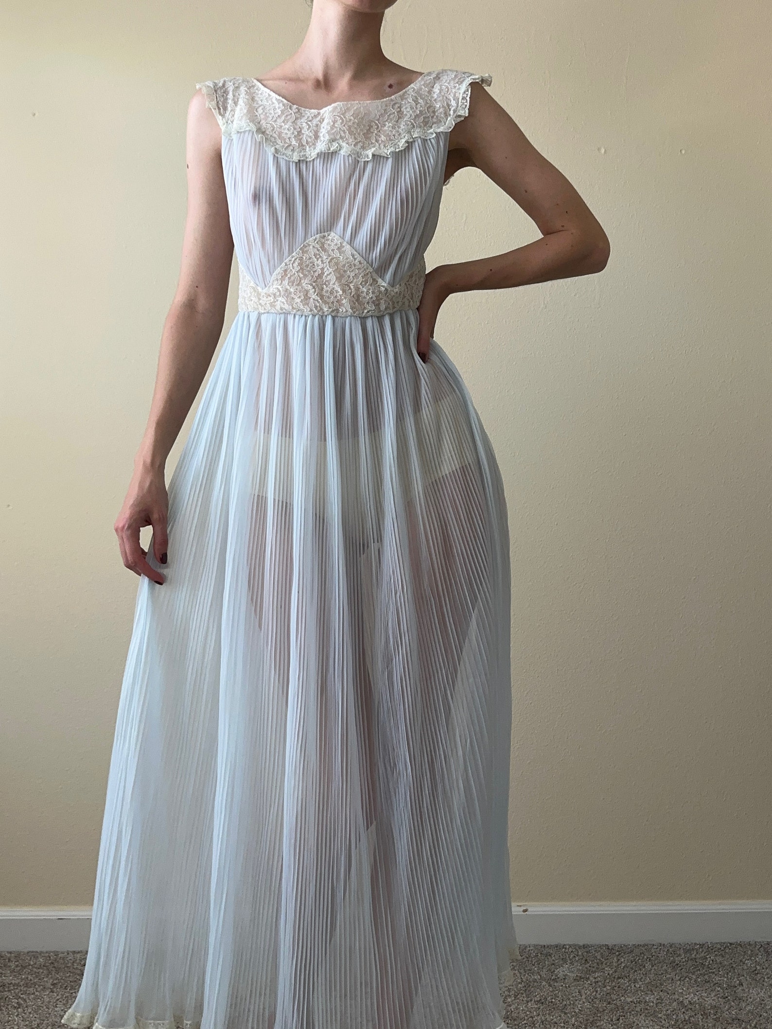 Vintage Romantic Blue Pleated Gown, Size S #10180 - Etsy