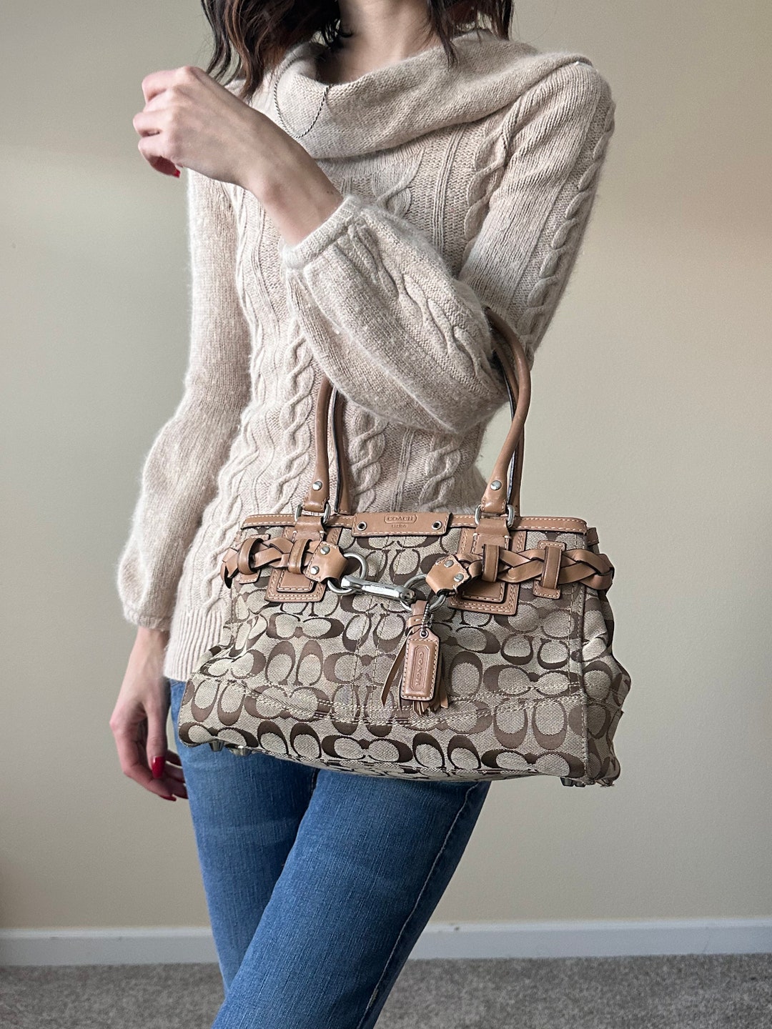 Vintage Coach Monogram Hand Bag, Tan Leather - Etsy