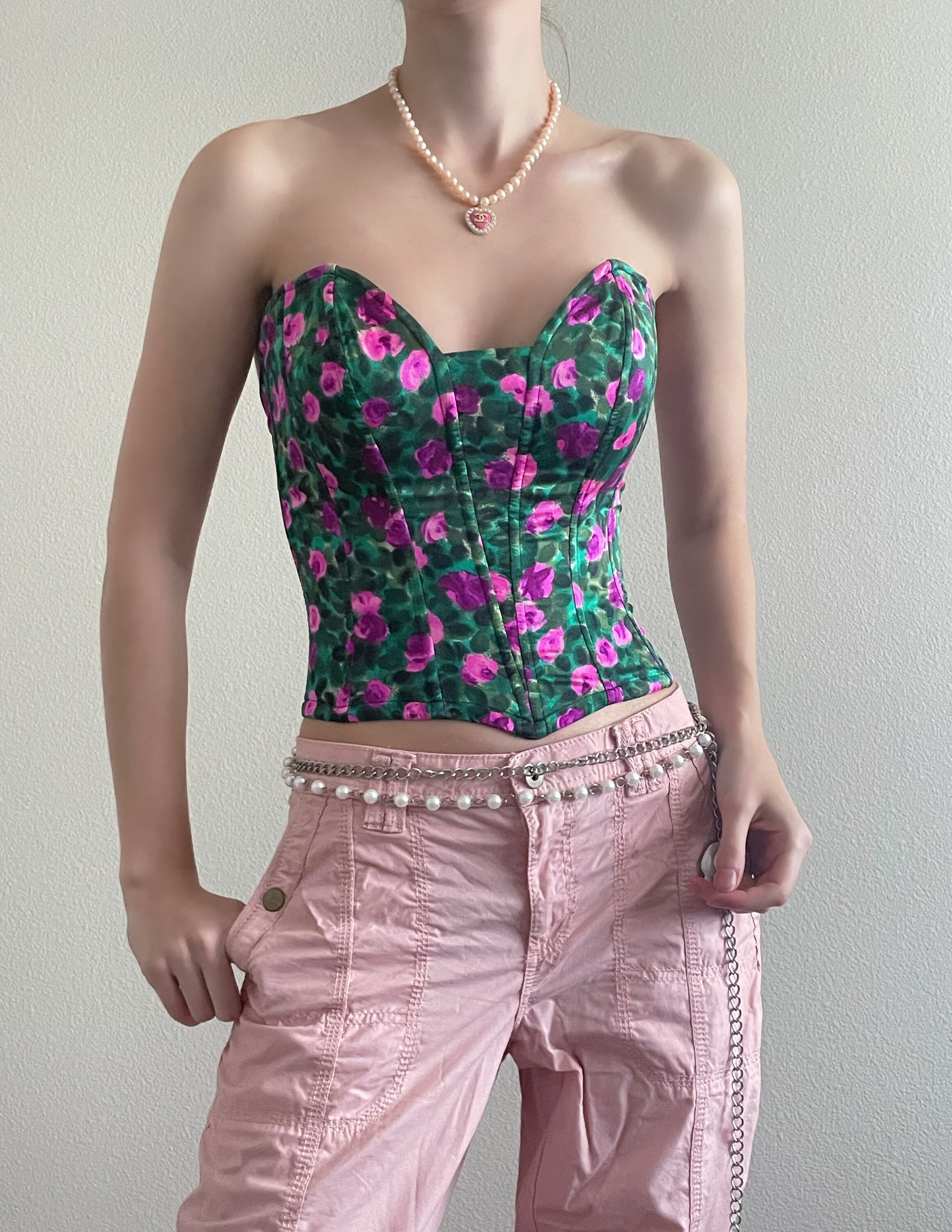 Vintage French Silk Floral Bustier Size S 32 - Etsy