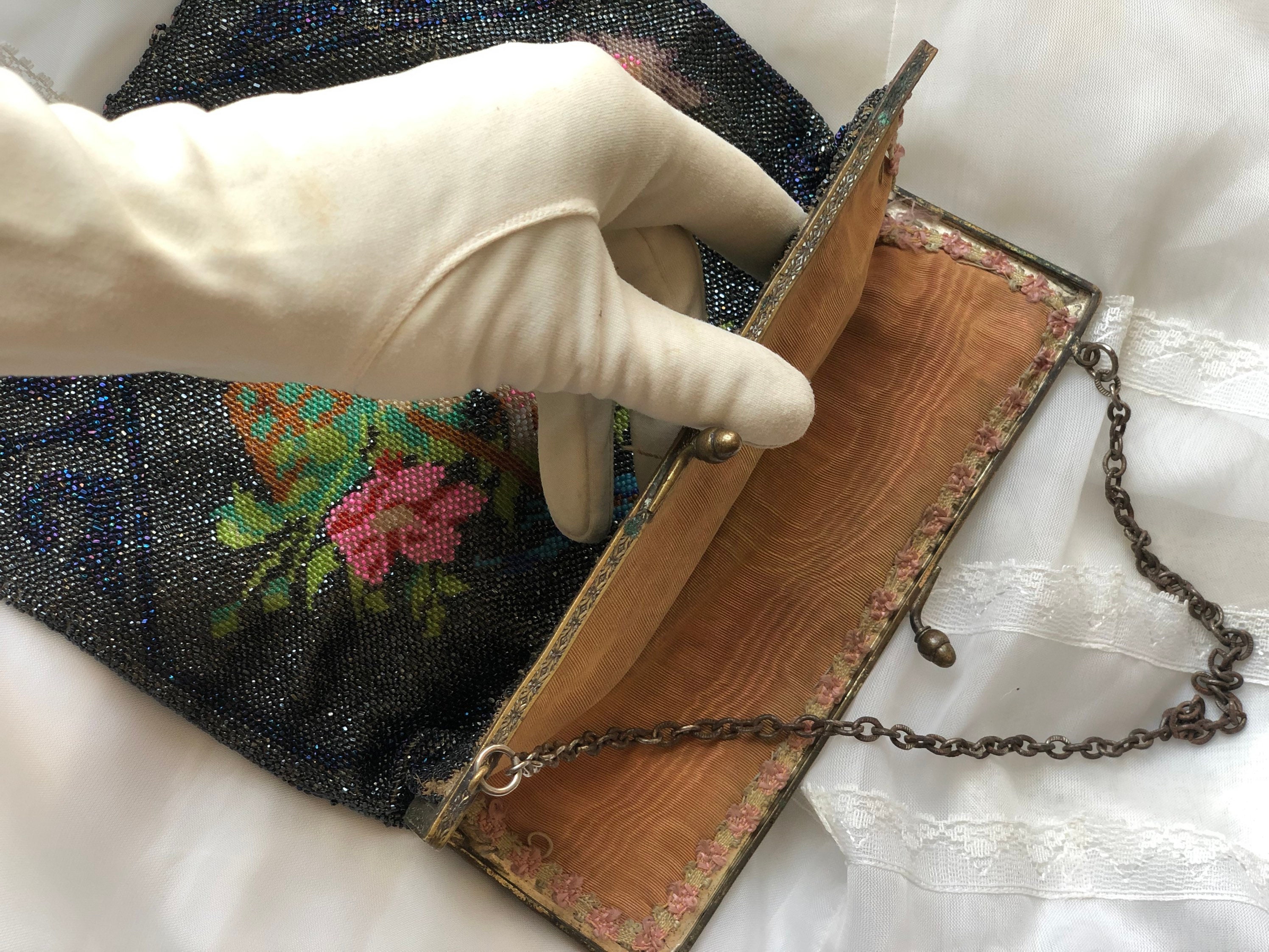 Antique Hand Beaded Purse on a Metal Chain Flower Basket - Etsy