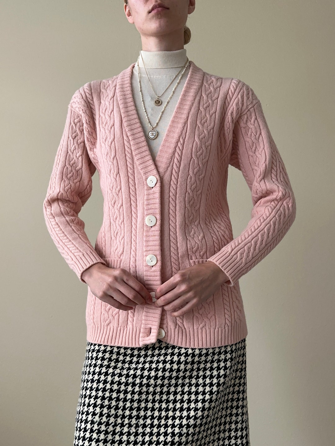 Vintage 80s Baby Pink Wool Granny Cardigan, Size S 10086 - Etsy