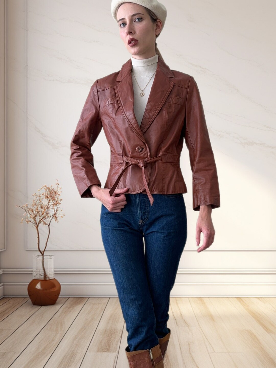 Vintage 70s Brick Red Leather Jacket, Size S #10184 - Etsy